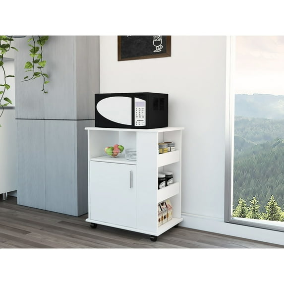 23.6 - inch Wide White Lower Microwave Cabinet with Single Door ...