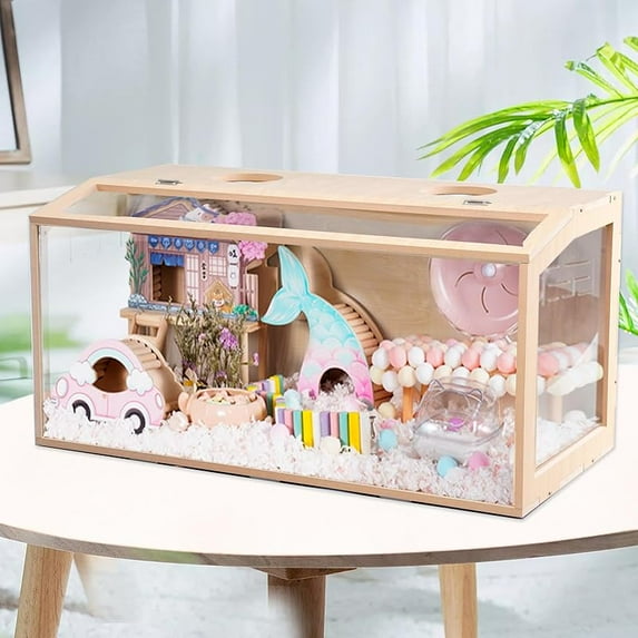23.6 inch Wooden Hamster Cage, Large Habitat, Openable Top, Transparent ...