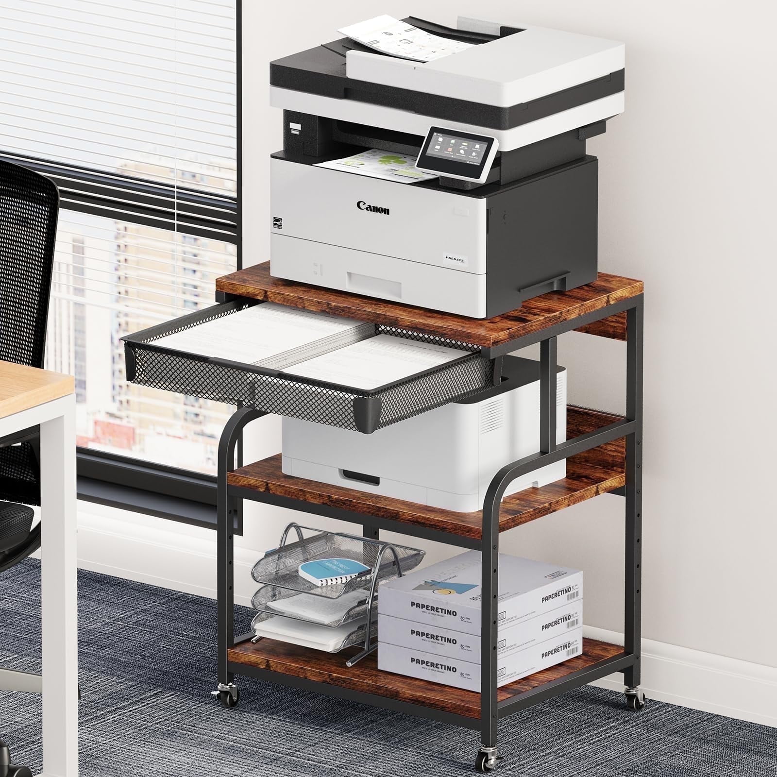 23.6''x18.9'' Extra Large Printer Stand with Drawer, 5-Adjustable ...