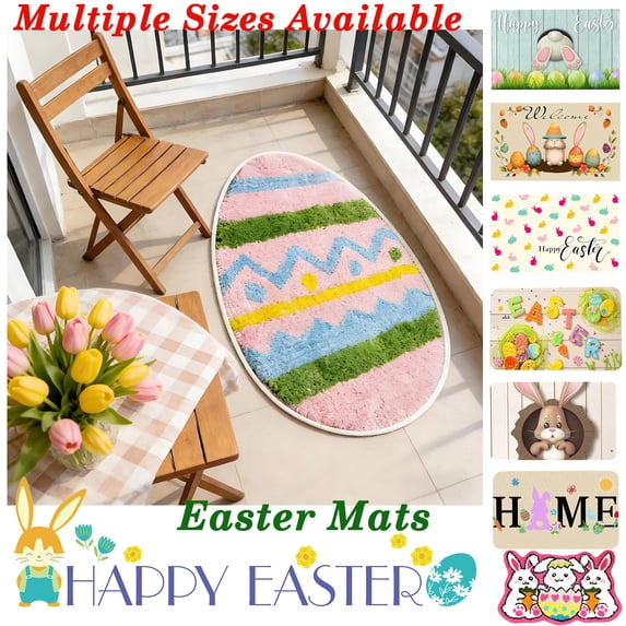 23.6"x35.4" Happy Easter Bunny Egg Pattern Carpet Rug, Soft Decorative ...