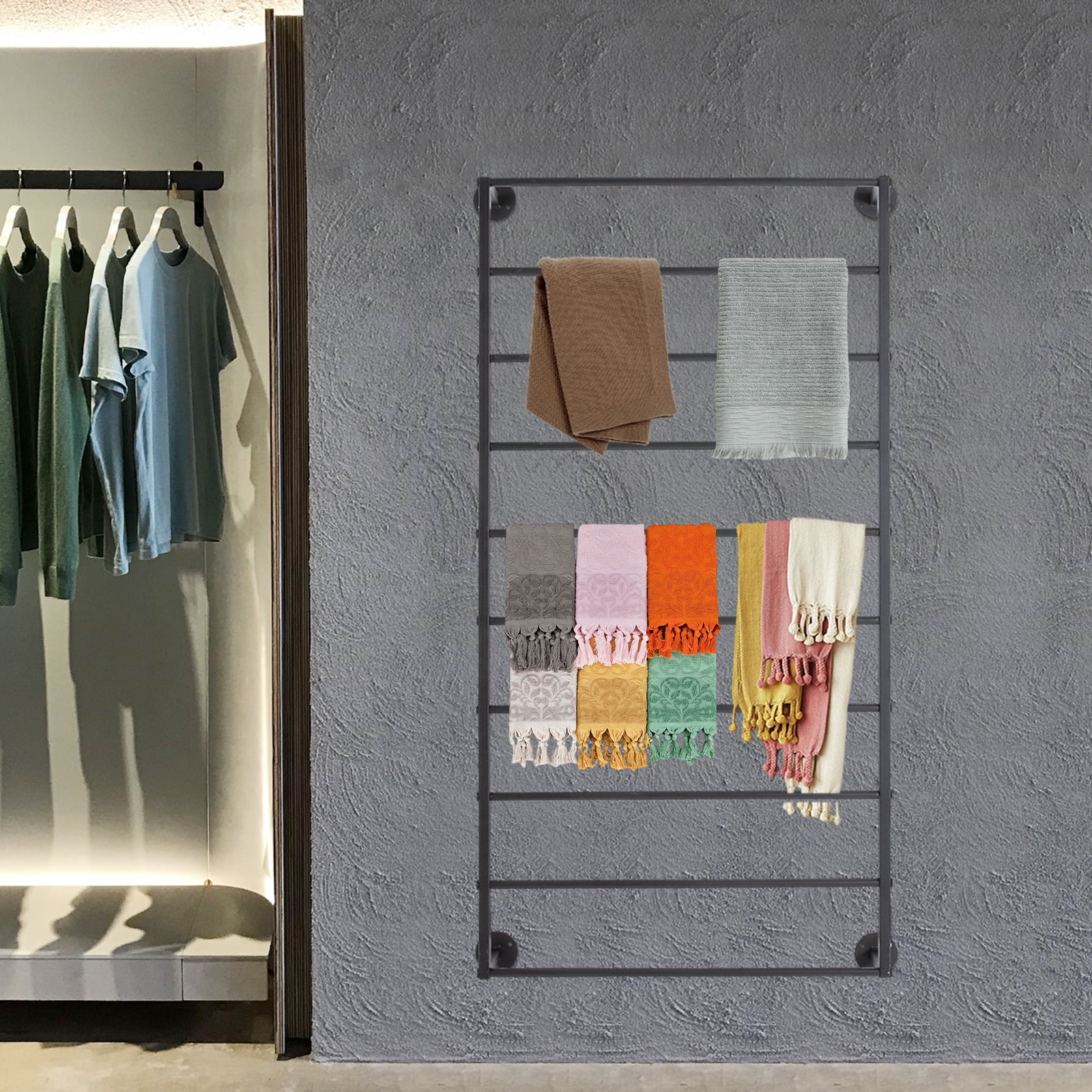 23.62*47.24in 10 Tiers Modern Black Wall Mounted Scarf Rack, Indoor ...