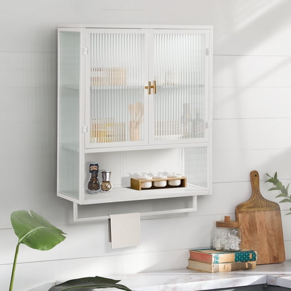 23.62"Glass Doors Modern Two-door Wall Cabinet with Featuring Two-tier ...
