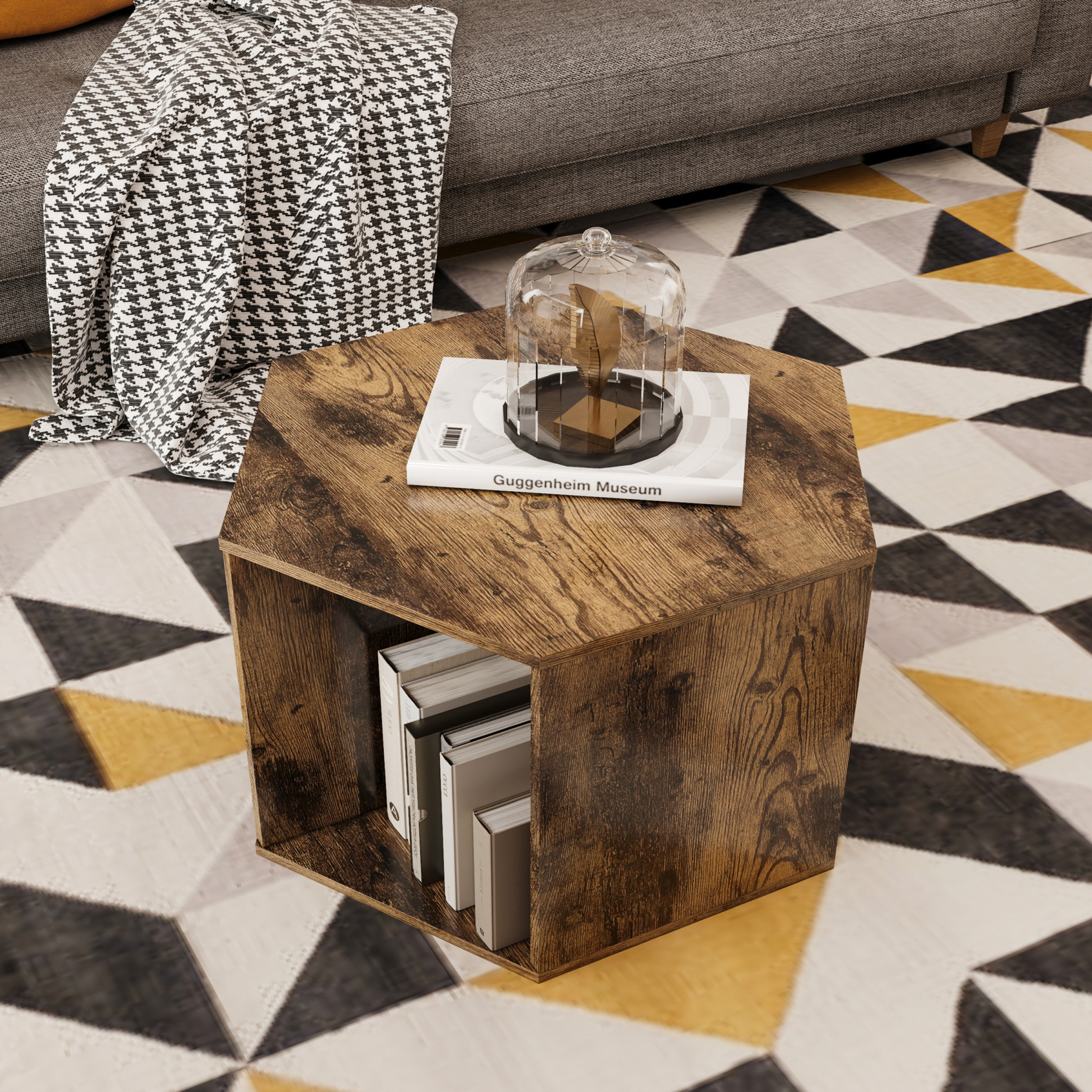 23.62'' Hexagonal Small Coffee Table with Open Storage, Multifunctional ...