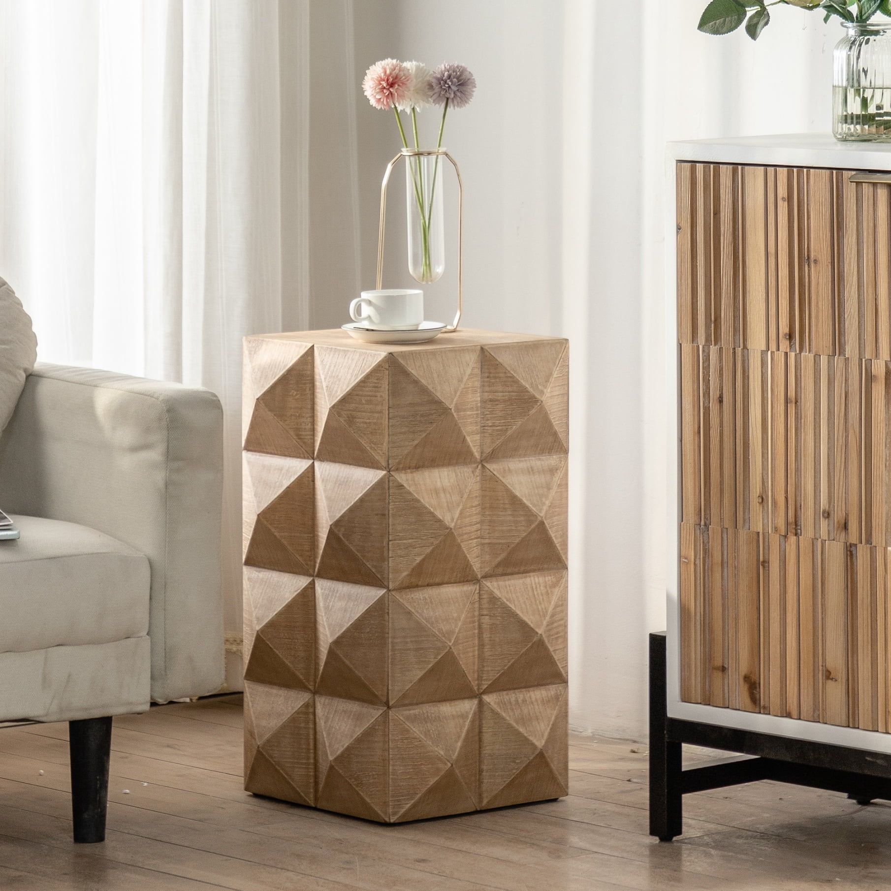 23.62" Vintage Square Wood Coffee Table with Three-Dimensional Embossed ...