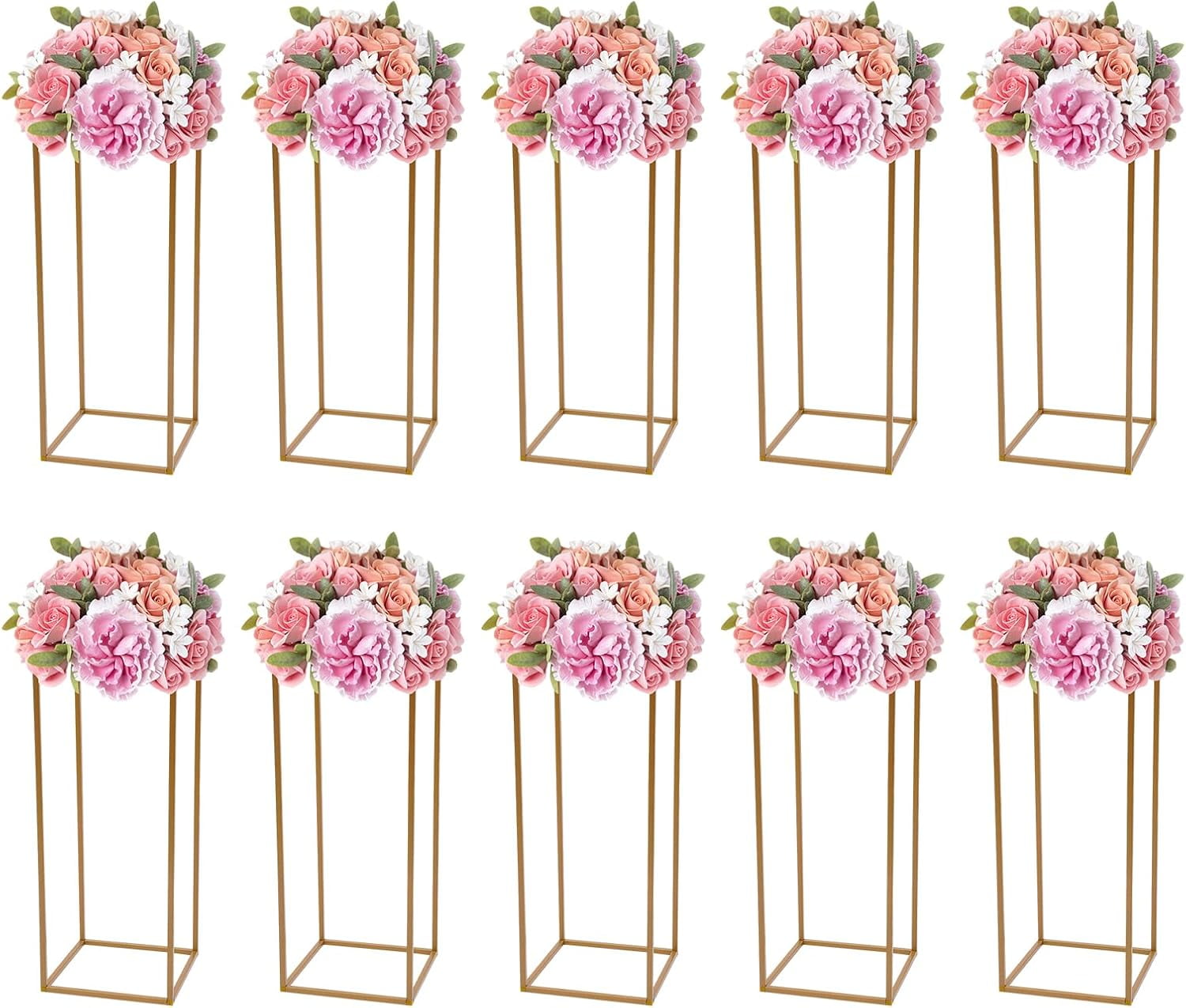 23.62Inch 10Pcs Column Vases Metal Flower Stand Gold Wedding ...