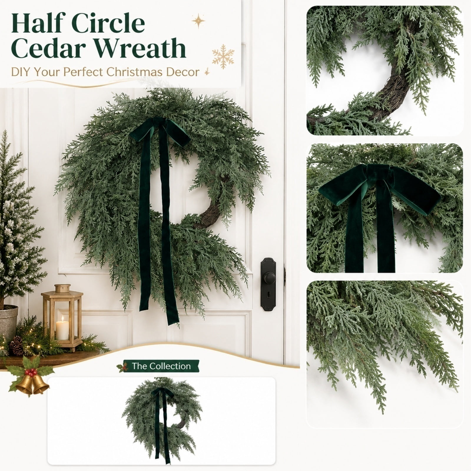 23.62in Christmas Cedar Half Circle Wreath DIY Greenery Base with ...