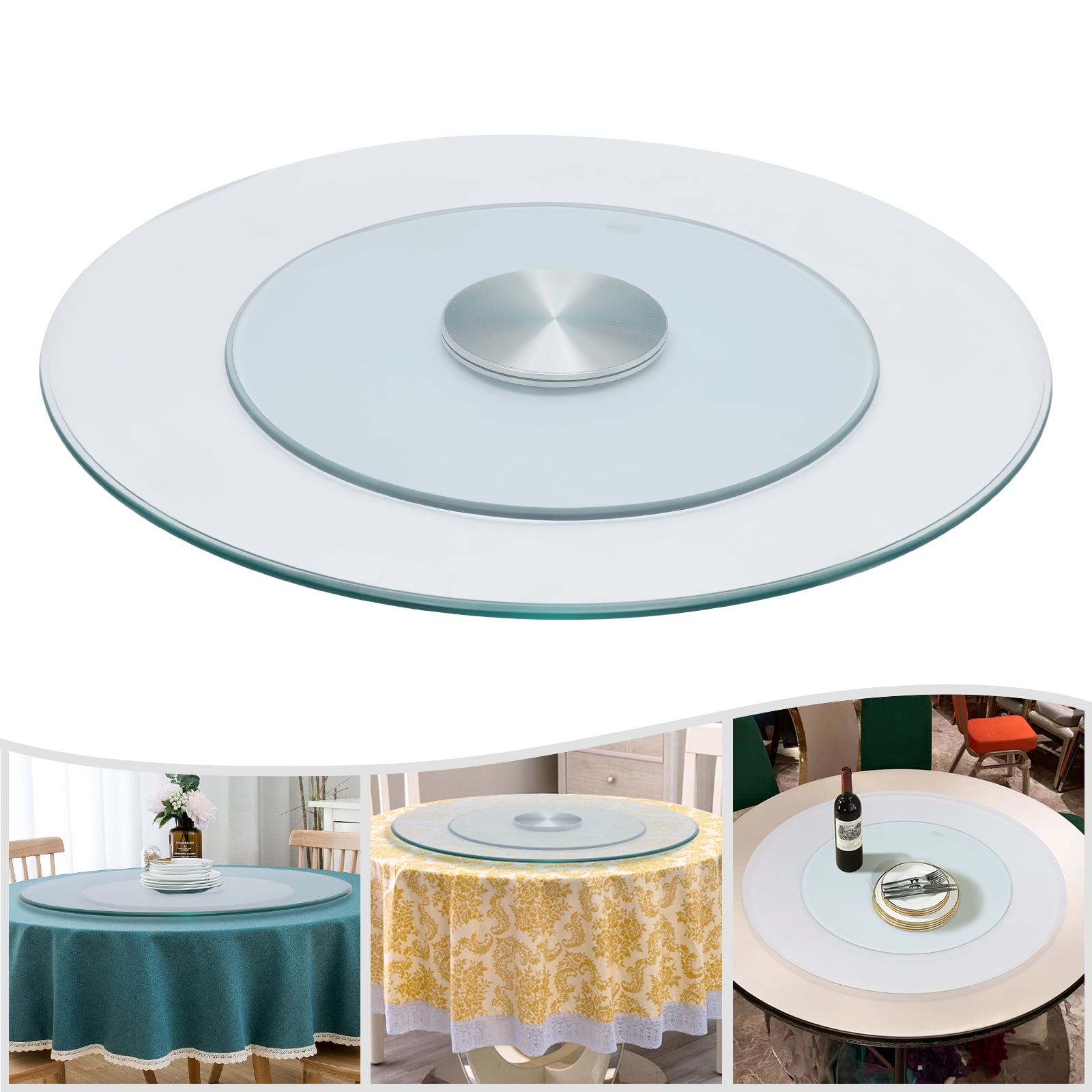 23.62in Round Lazy Susan Turntable, Tempered Glass Rotating Tray ...