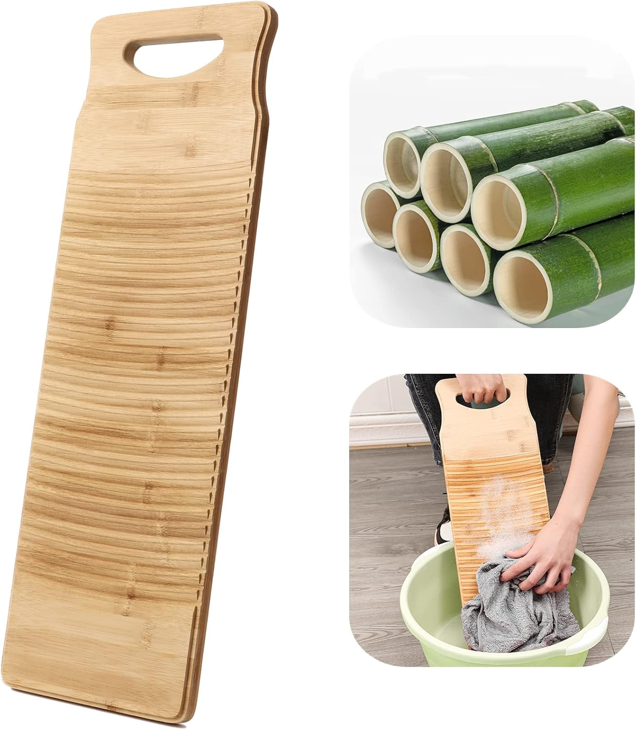 23.6in * 7in Bamboo Hand Washboard for Laundry Washing Clothes, Anti ...