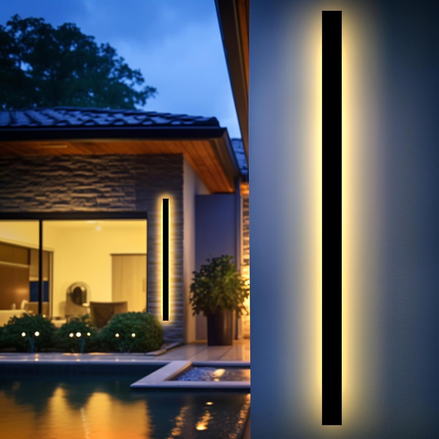 23.6inch Modern Outdoor Light Fixture 3000K-6000K Dimmable Wall Sconce ...