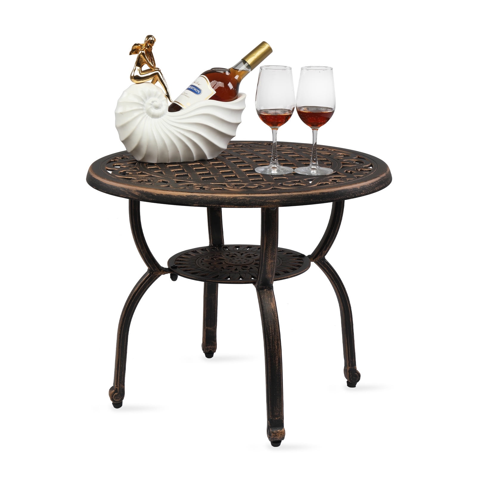 23.6inch Patio Bistro Table, Cast Aluminum Outdoor Round Side Table ...