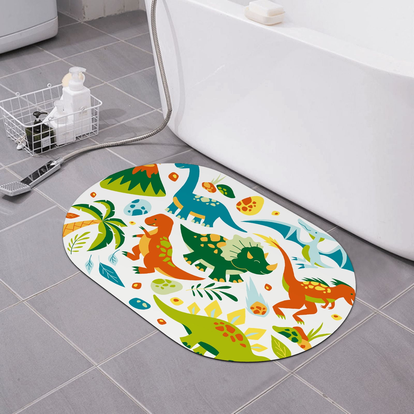 23.6x15.7 in Diatomaceous Earth Bath Rugs Colorful Dinosaurs With A ...