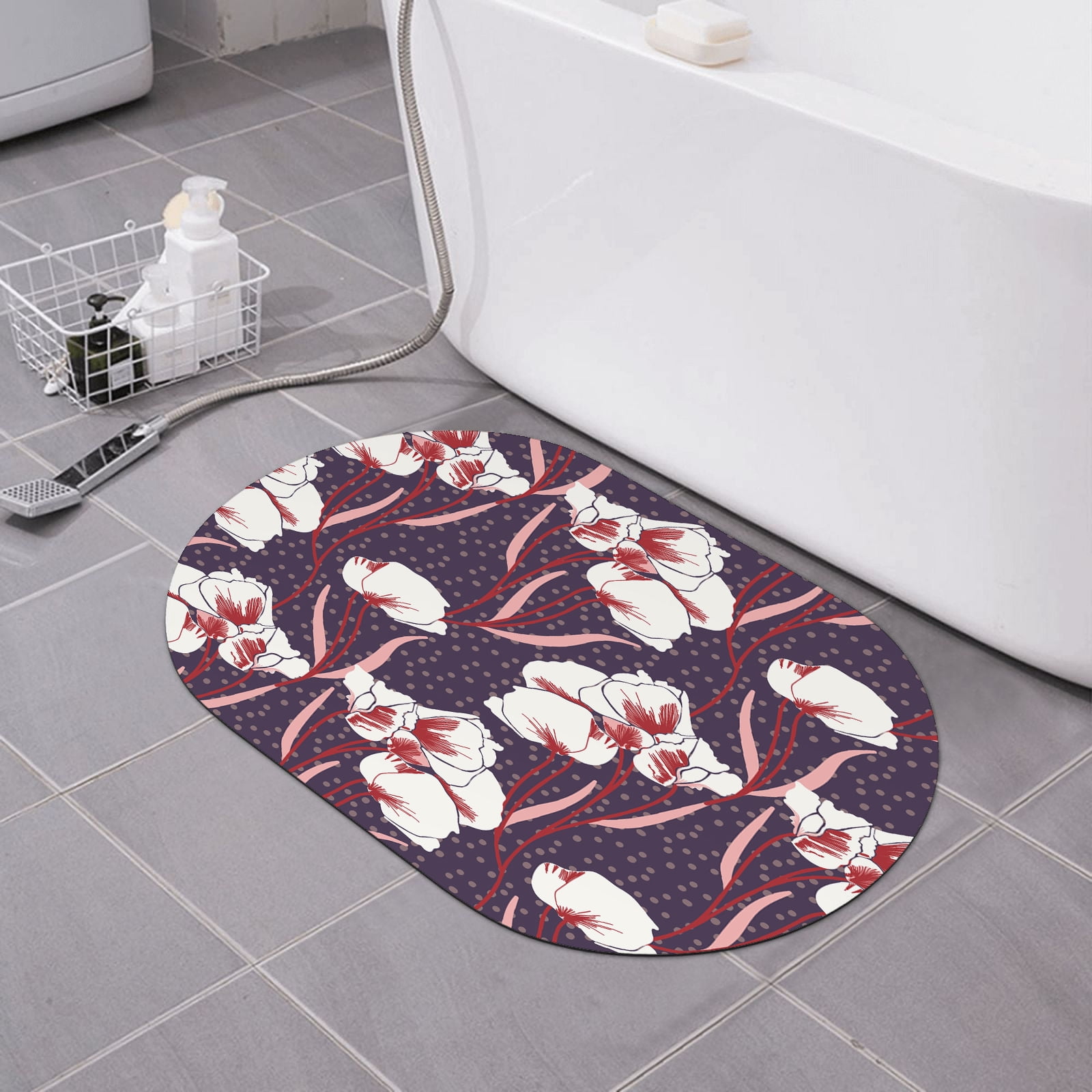 23.6x15.7 in Diatomaceous Earth Bath Rugs Iris Floral Botanical Flowers ...