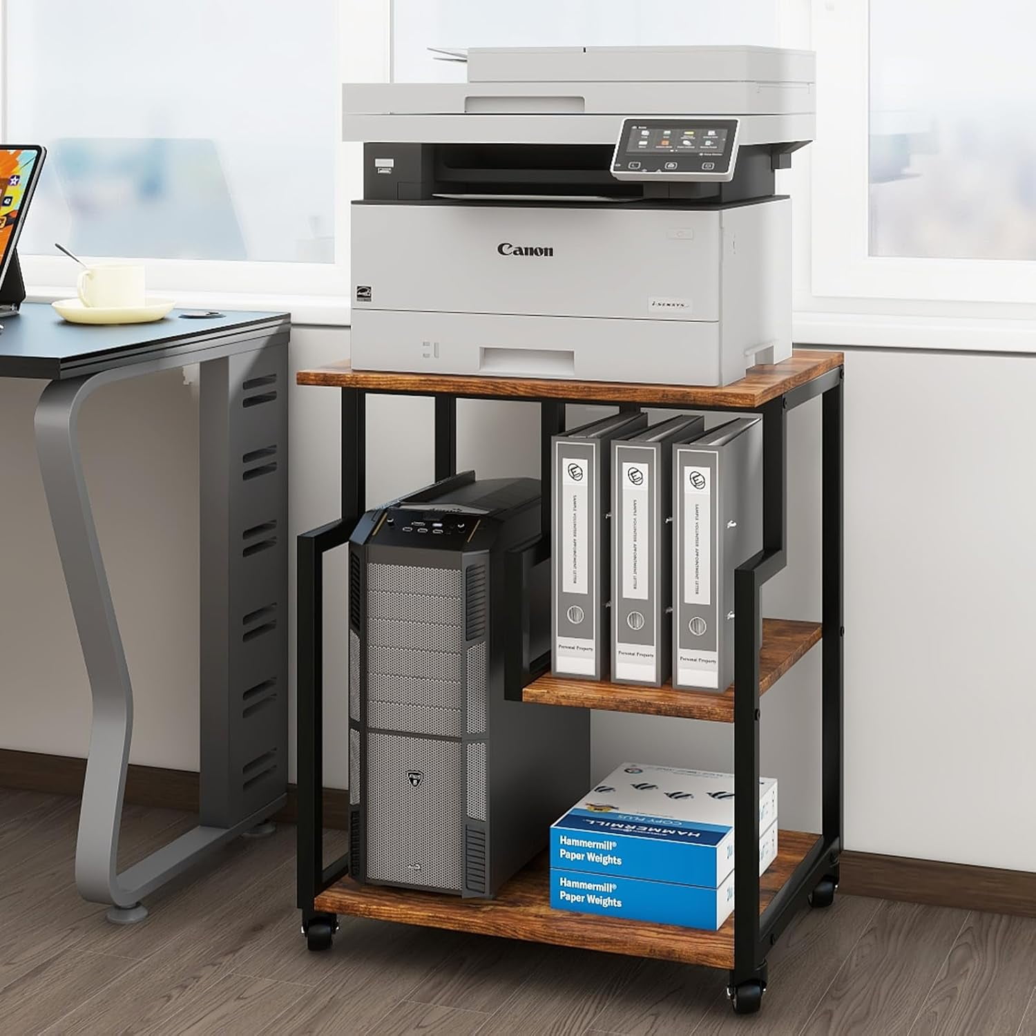 23.6x17.7 Inch Large Printer Stand, 3-Tier Mobile Printer Table with ...