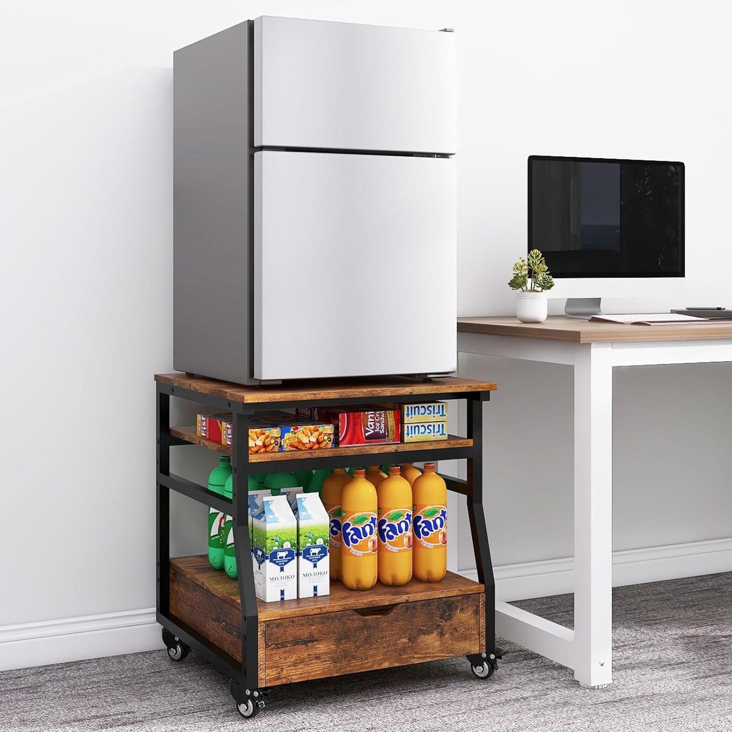 **23.6x21.7in mini fridge stand with large capacity storage heavy duty ...