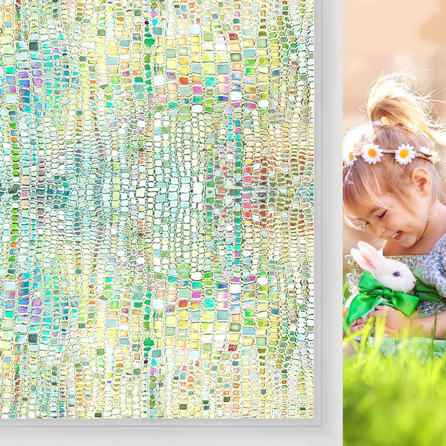 23.6x78.7In Pure Window Privacy Film 3D Rainbow Static Clings Sticker ...