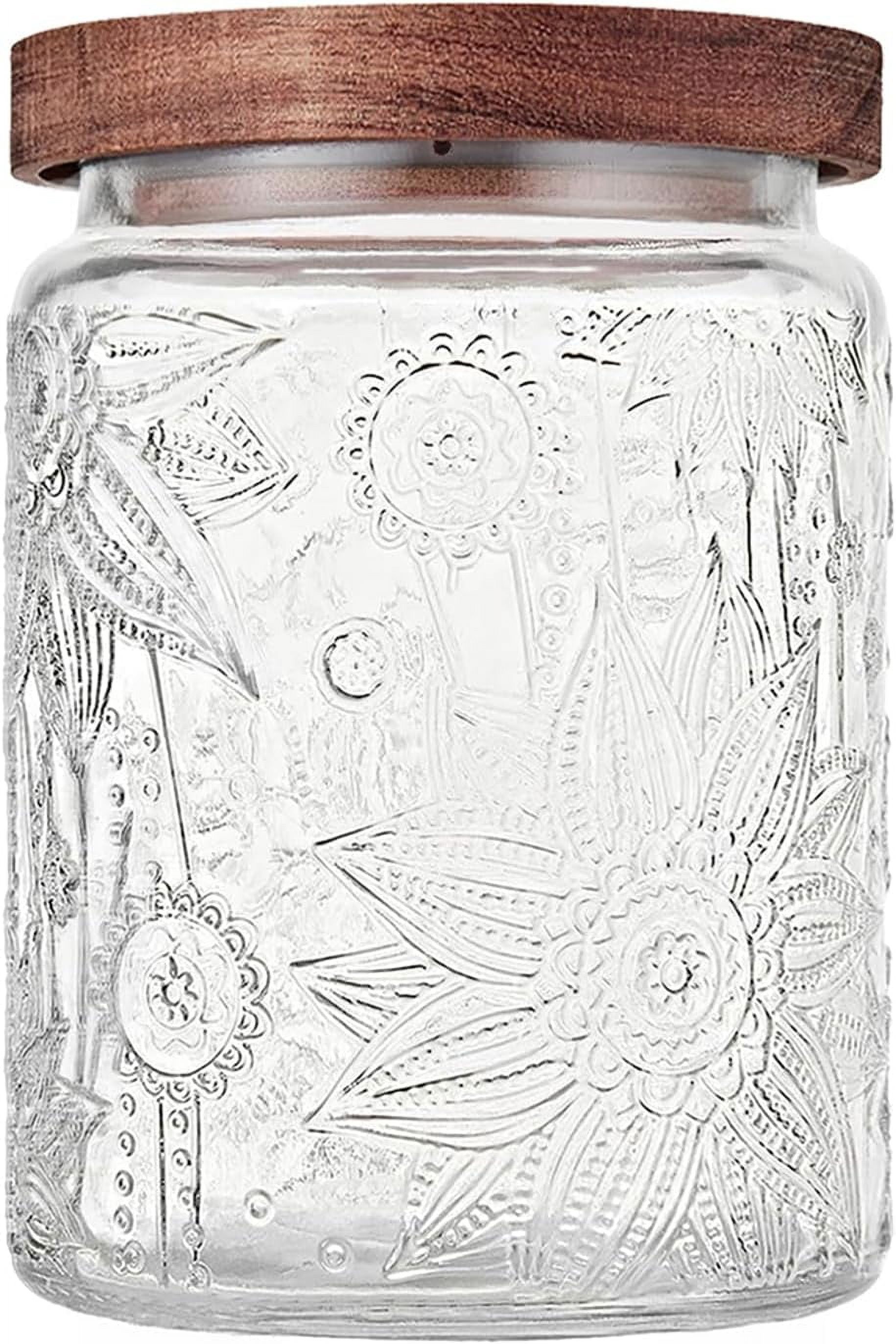 23.7 fl oz Vintage Glass Jar with Wooden Lid, Airtight Decorative Food ...