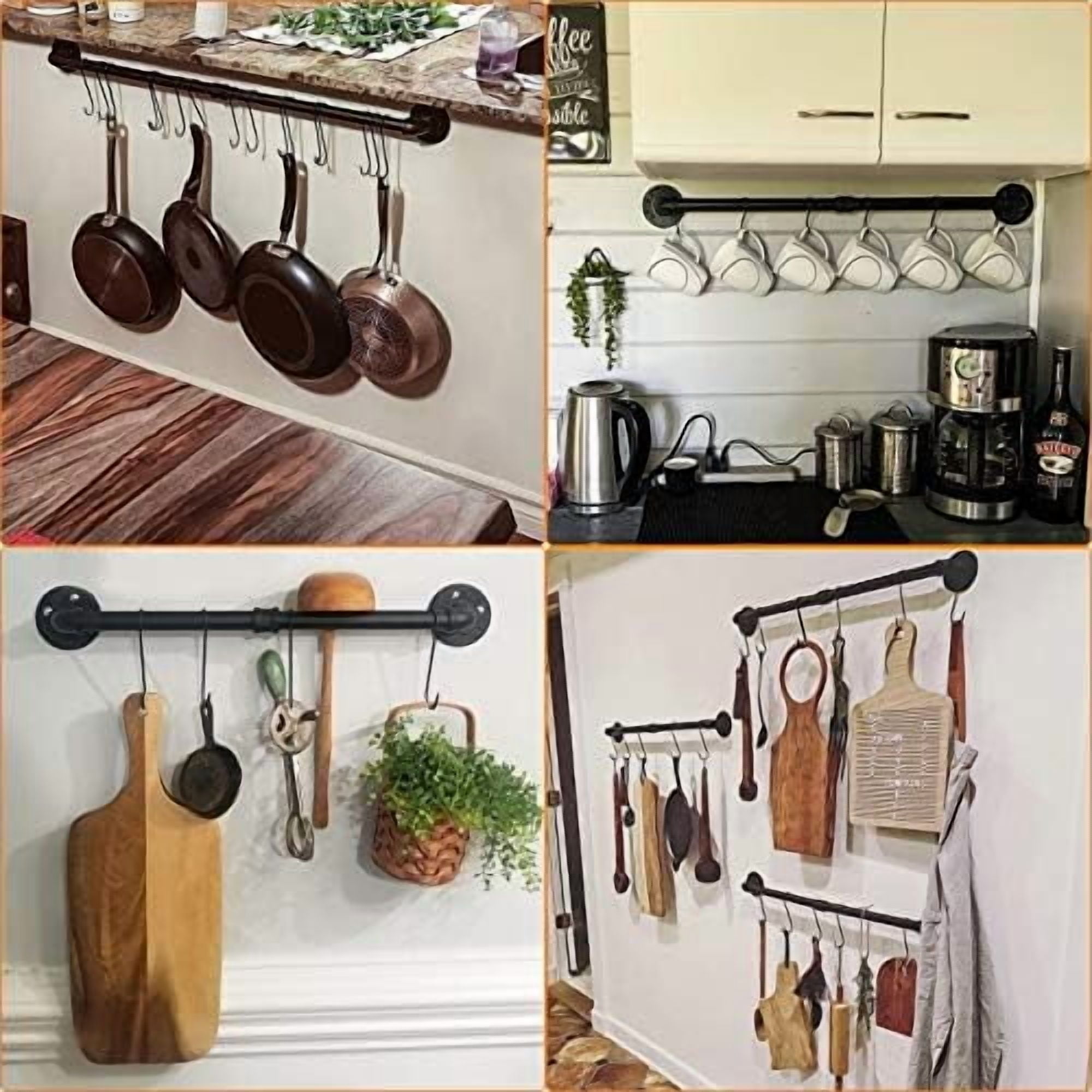23.7 inch Pot Rack, Kitchen Wall Mounted Detachable Pan Lid Utensils ...