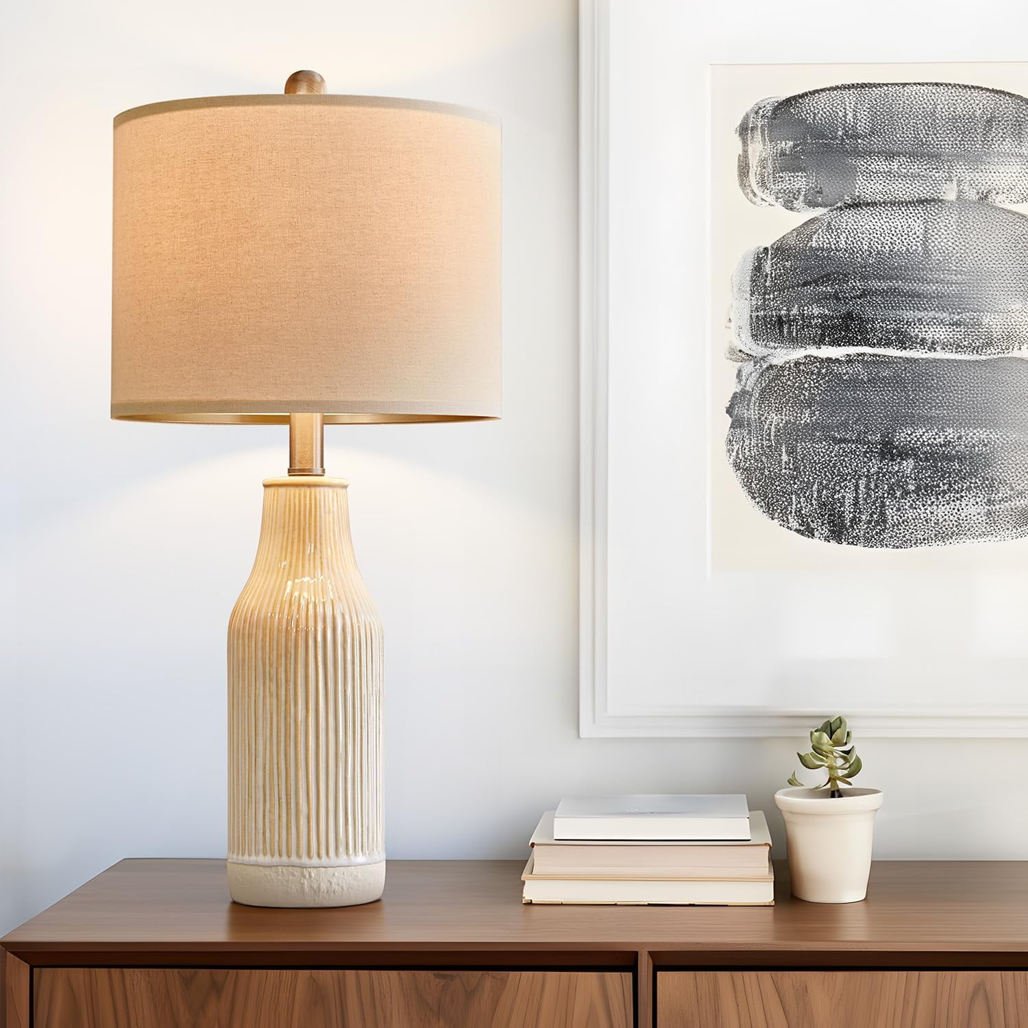 23.75" Modern Ceramic Single Table Lamp for Living Room Farmhouse ...