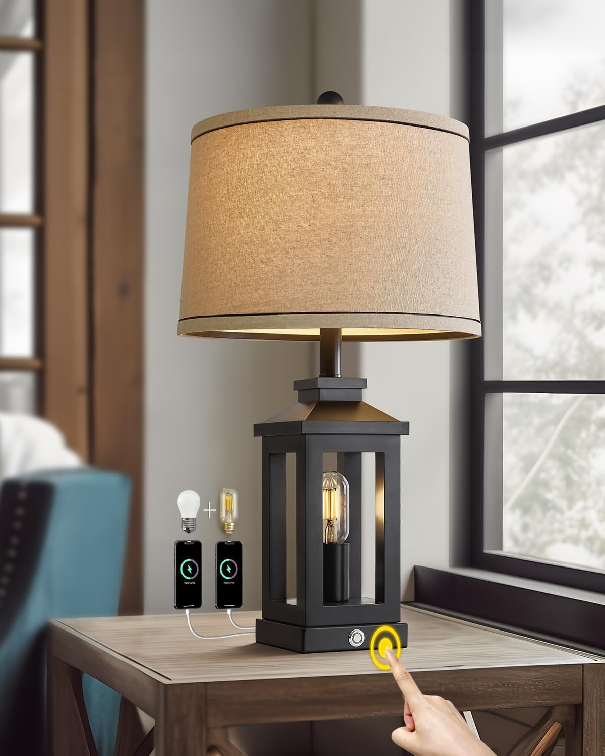 23.75" Retro Farmhouse Black Table Lamp for Living Room Bedroom ...