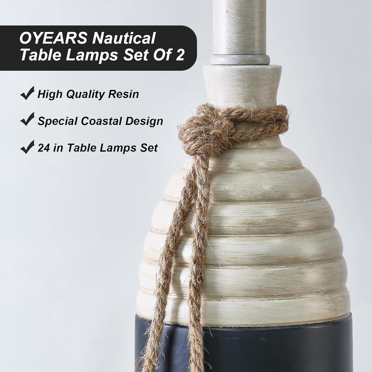 23.75" Table Lamps Set of 2, Bedside Lamps for Nightstands, Nautical ...