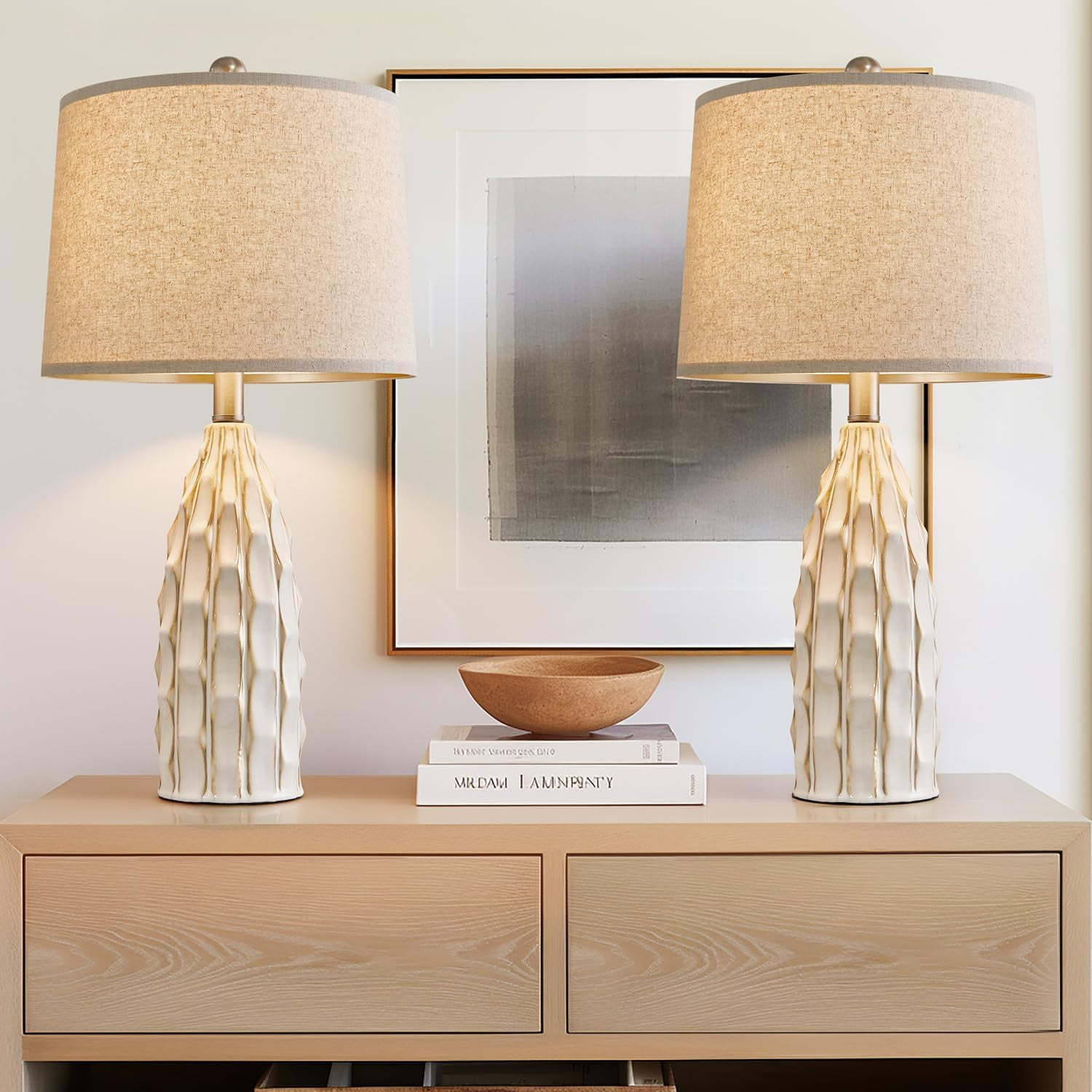 23.75 inch Modern Ceramic Lamps Set of 2 for Living Room Study Room ...