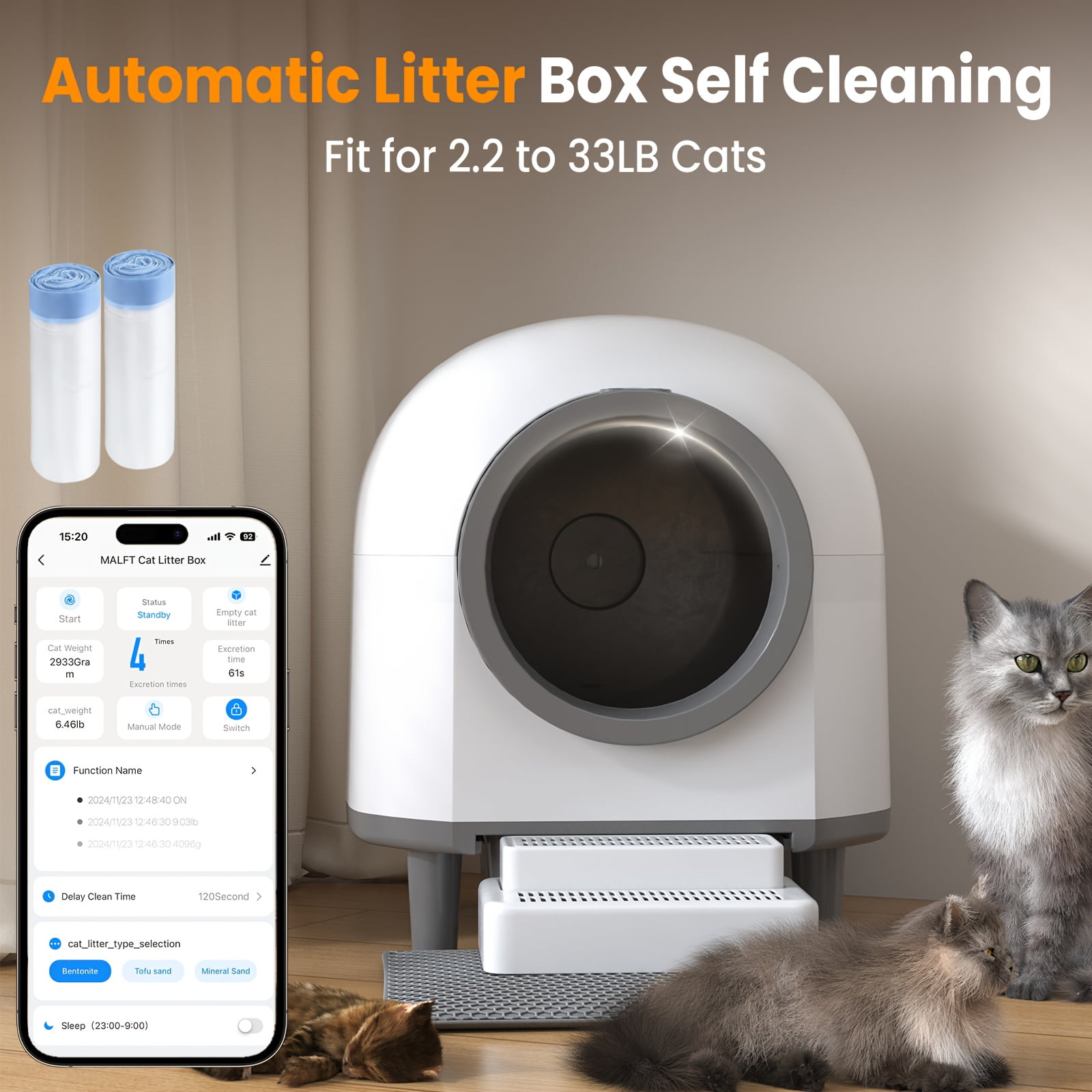 23.78Gal Self-Cleaning Cat Litter Box - App Control Triple Safety Odor ...