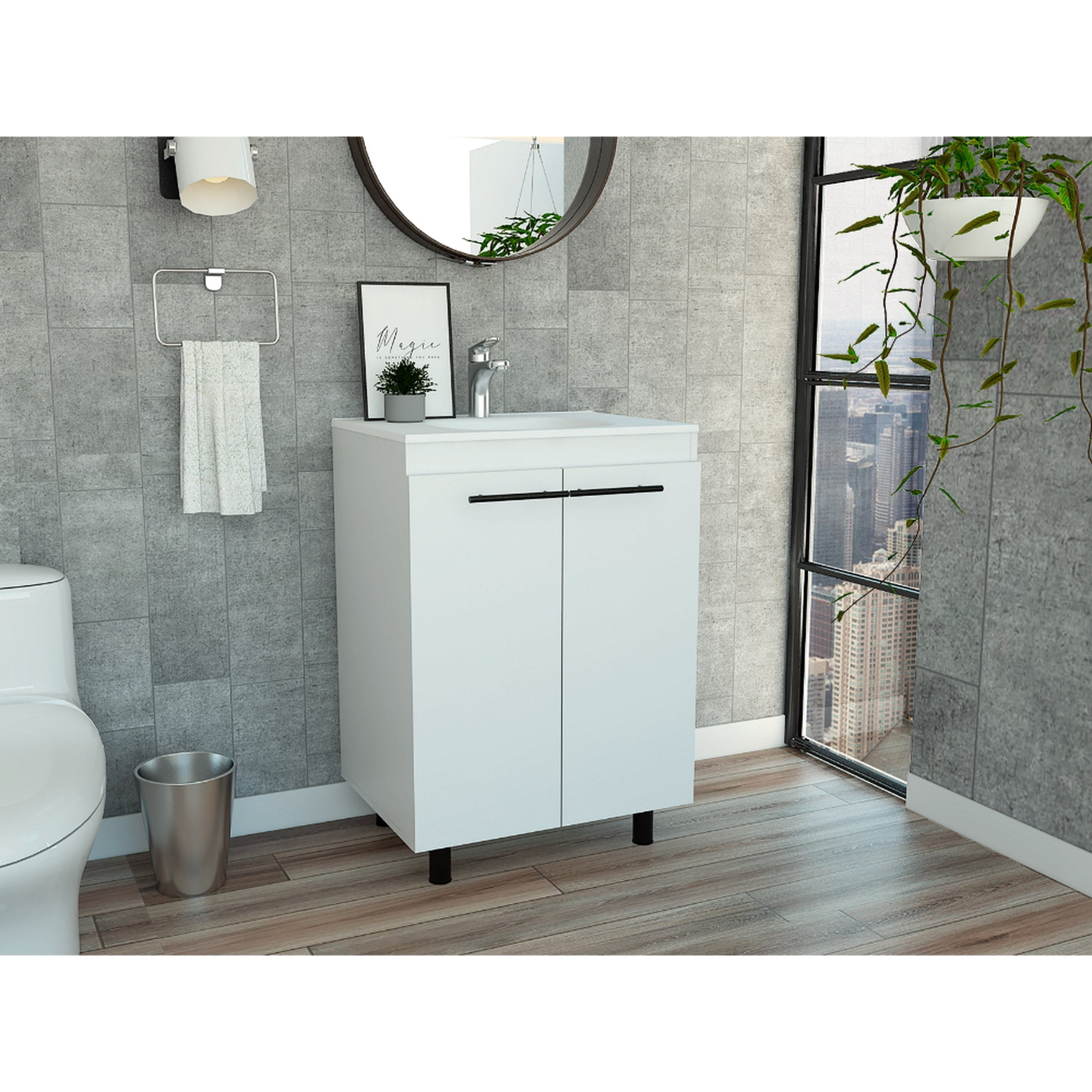 23.8-inch Wide, White - Double Door Design - Bathroom Vanity - Modern ...