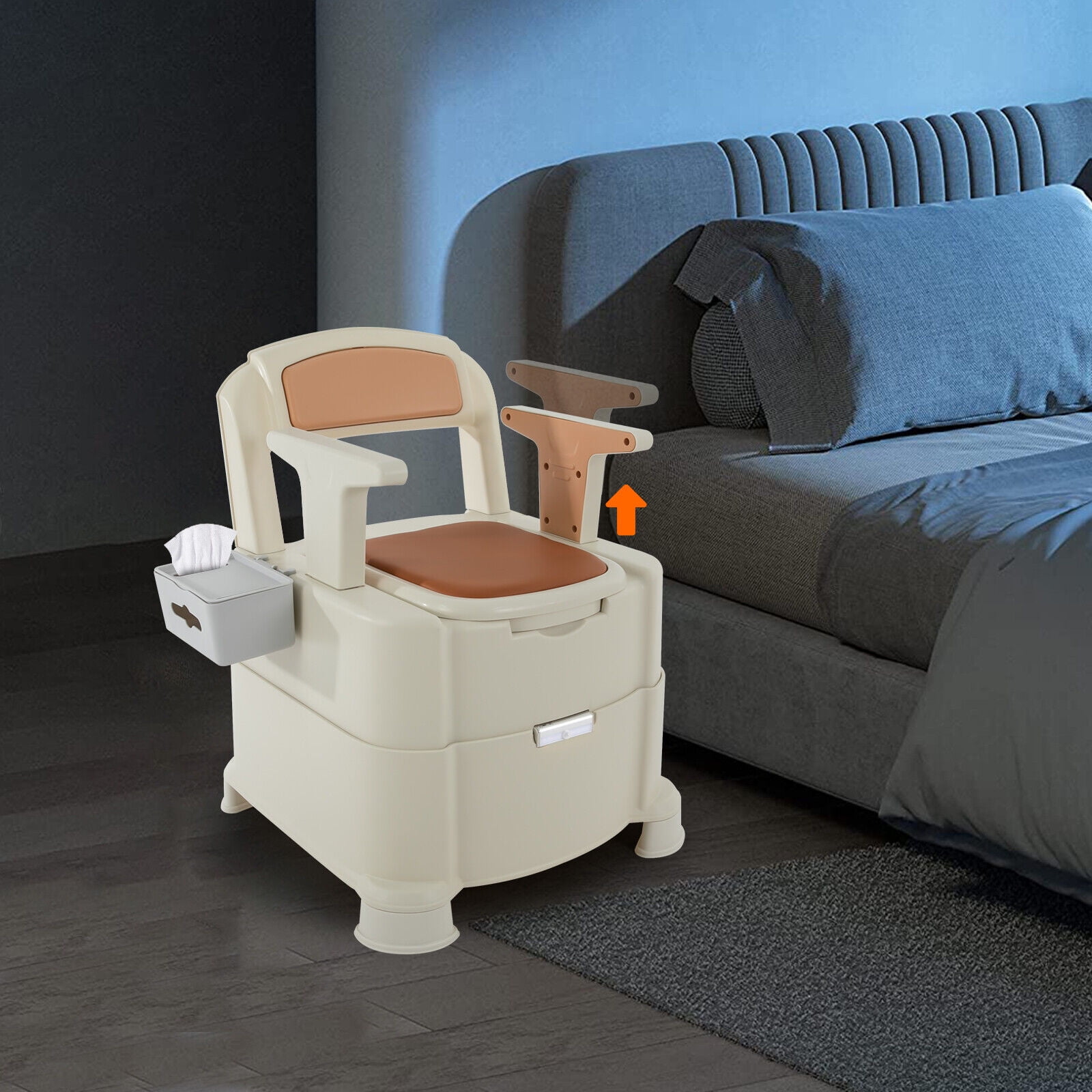 23.86*23.86*30.83in Double Lid Design Brown White Bedside Commode ...