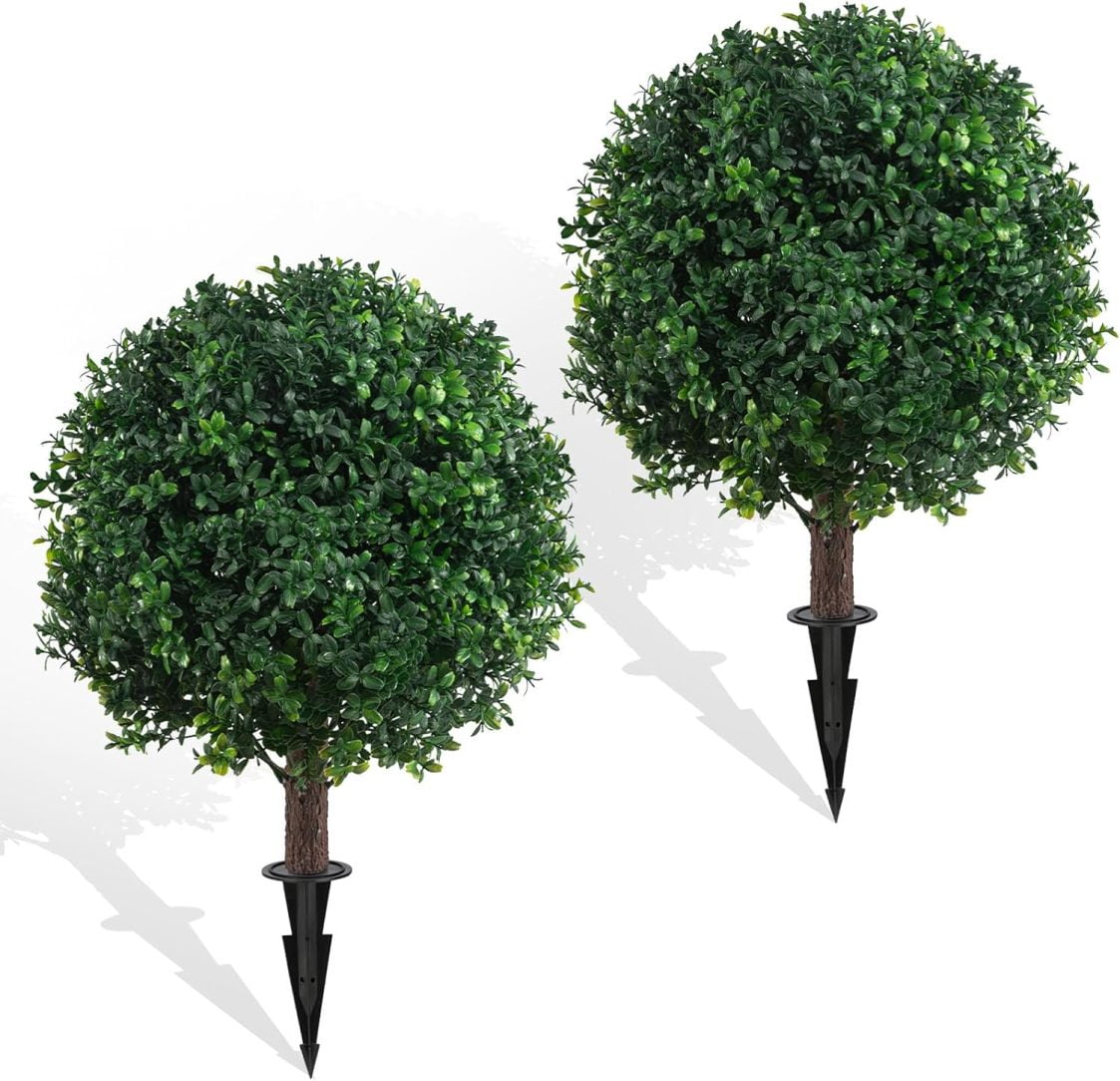 23” Artificial Boxwood Topiary Ball Trees, 2Packs UV Resistant Fake ...