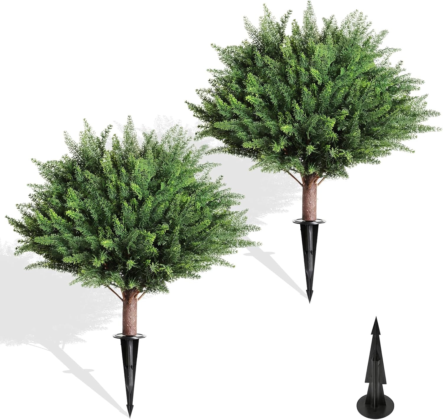 23" Artificial Cedar Topiary Ball Trees ，Set of 2 Outdoor Faux Plants ...