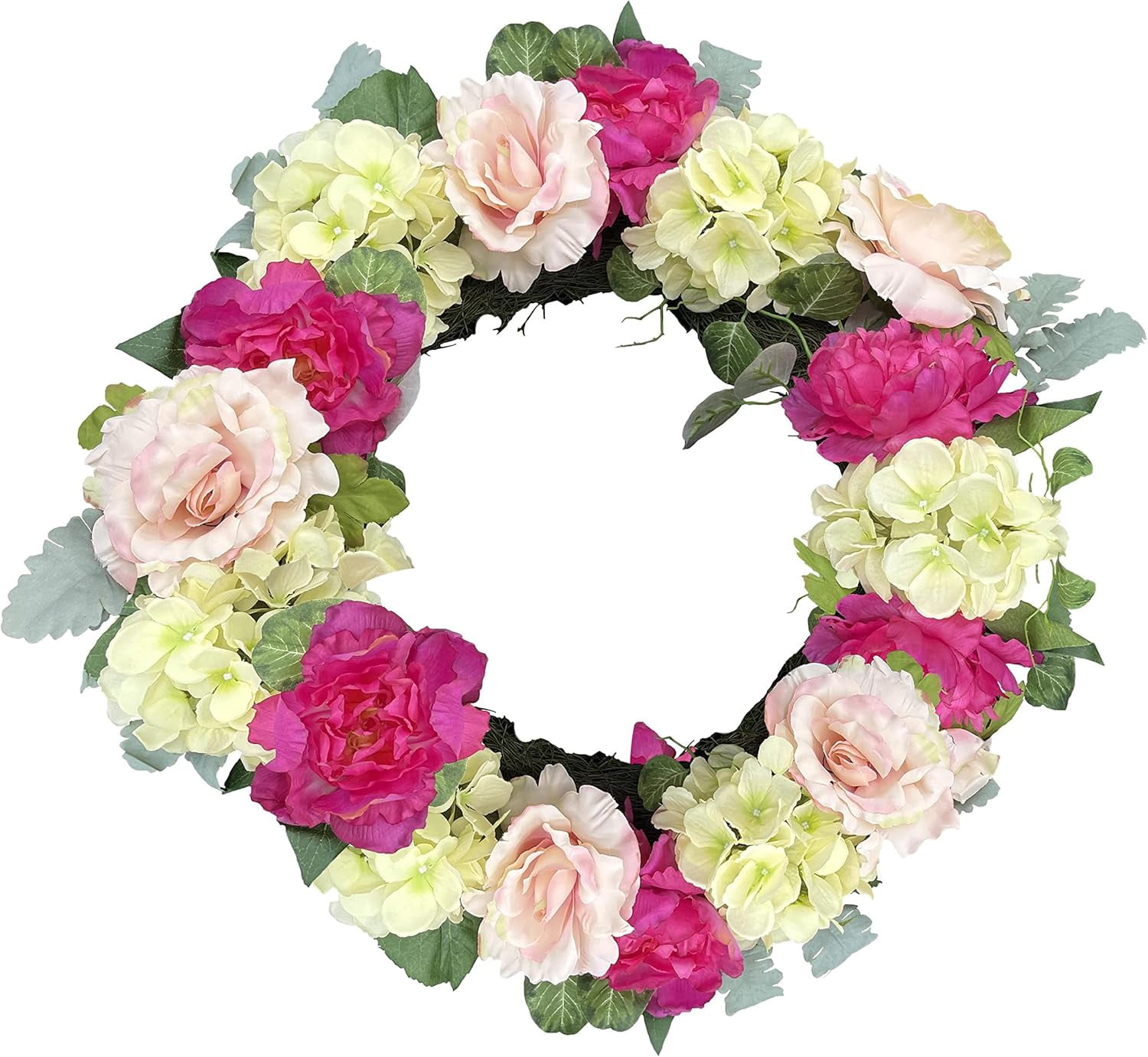 23" Artificial Hydrangea Peony Wreath Spring Summer Wreaths for Front ...