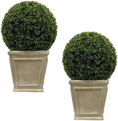 23" Artificial Plant Topiary Ball Set of 2 Ball Topiary in Square Pot ...