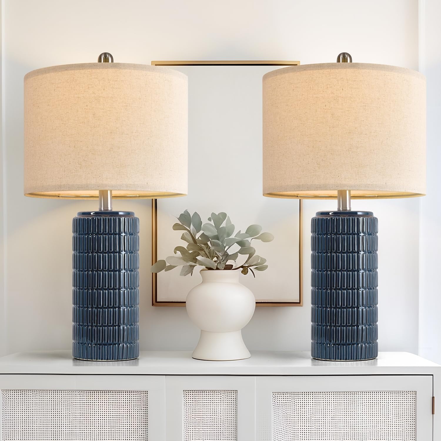 23" Blue Table Lamps, Farmhouse Bedside Lamps for Bedroom Set of 2 ...