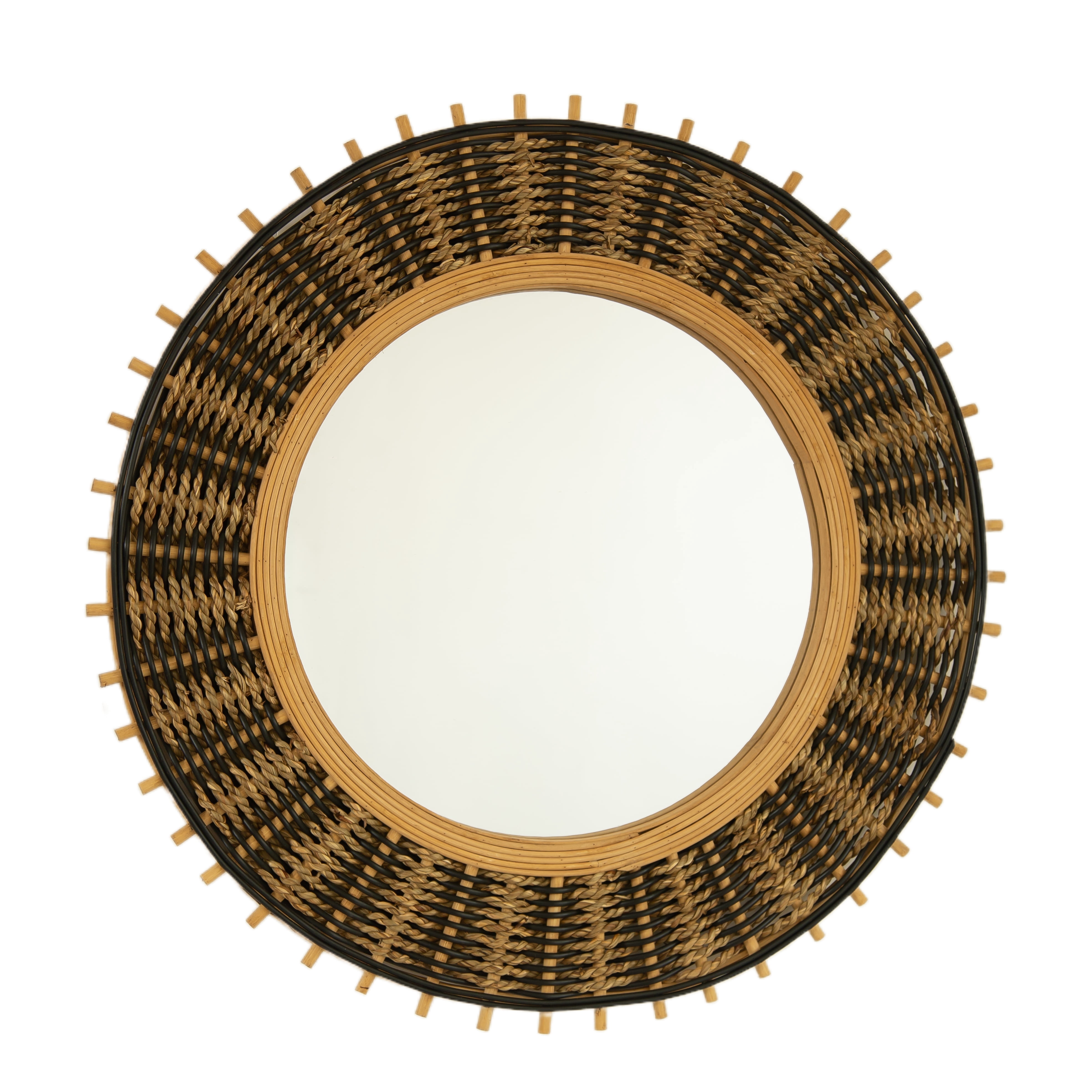 23'' Echo Mirror, Bamboo Round Art Wall Mirror with Light Yellow and ...