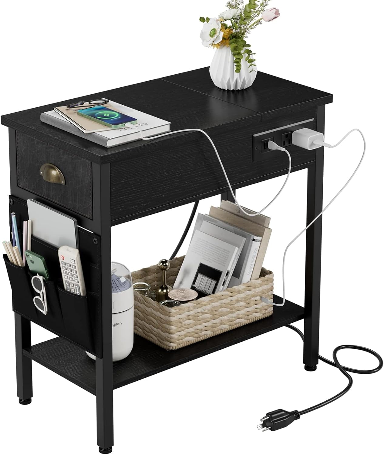 23 "End Table with Charging Station-Flip Top Narrow Side Tables With ...