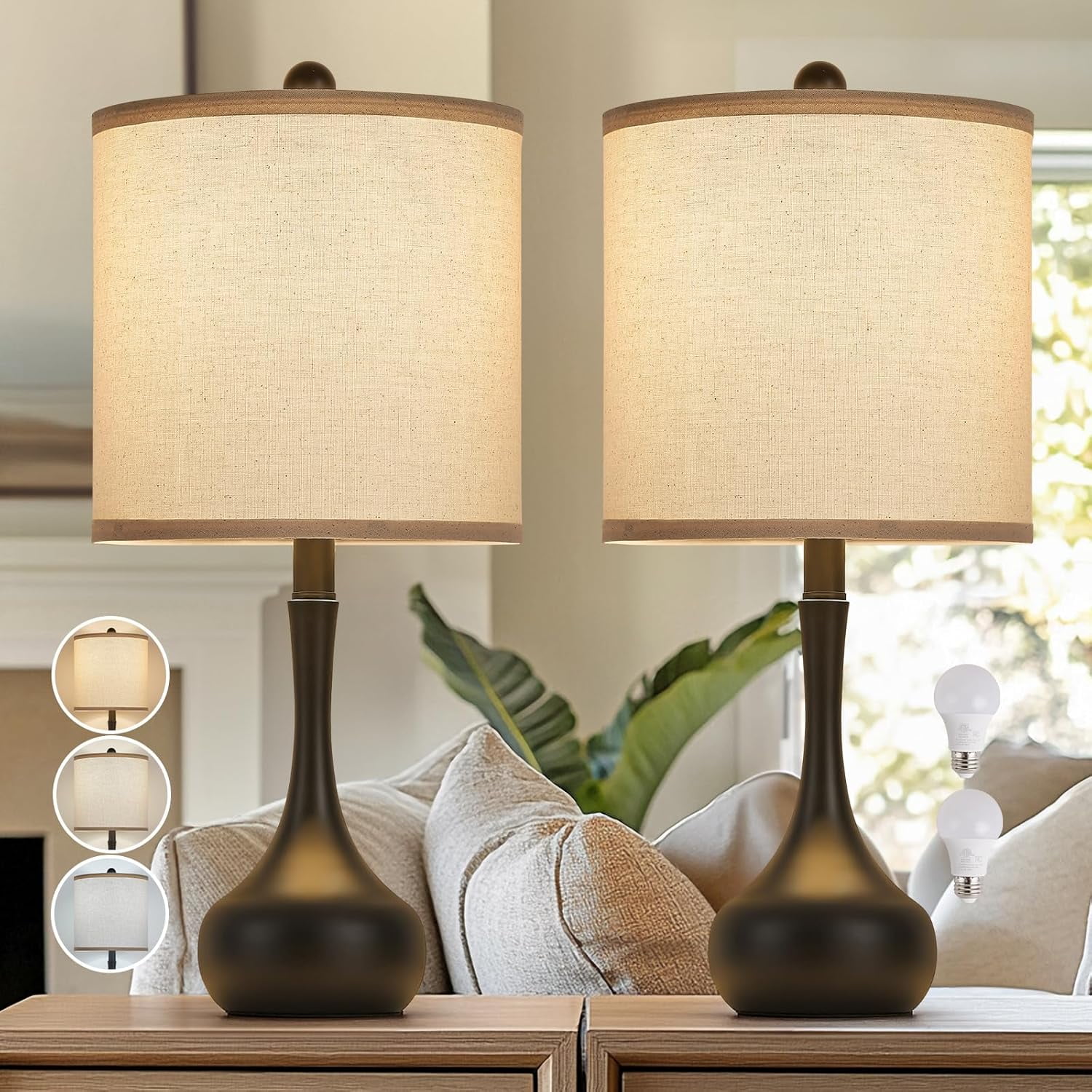 23" Farmhouse Table Lamp for Bedroom, Golden Metal Modern Bedside Lamps ...