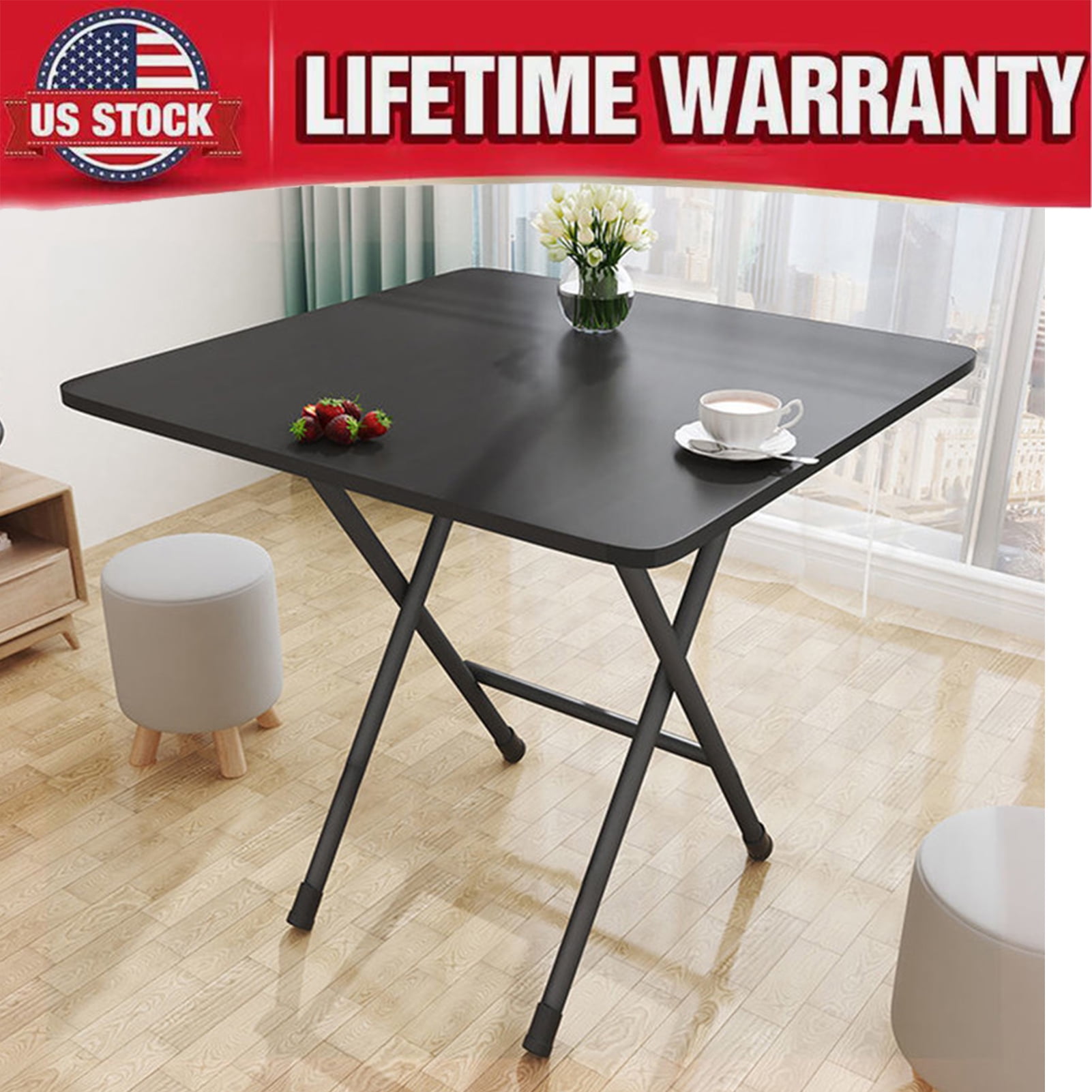 23" Folding Table, Portable Dinner Table with MDF Top and Stainless ...