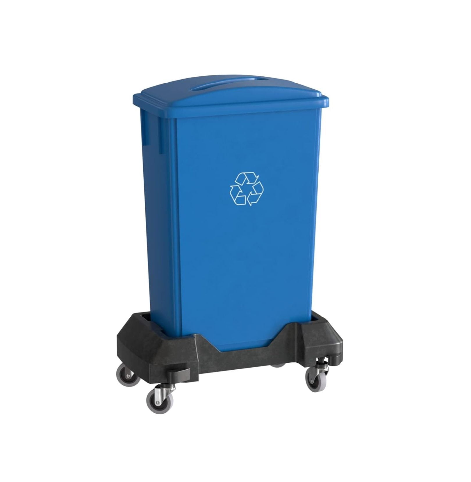 23 Gallon Blue Recycle Slim Jim Trash Can with Paper Slot and Dolly ...