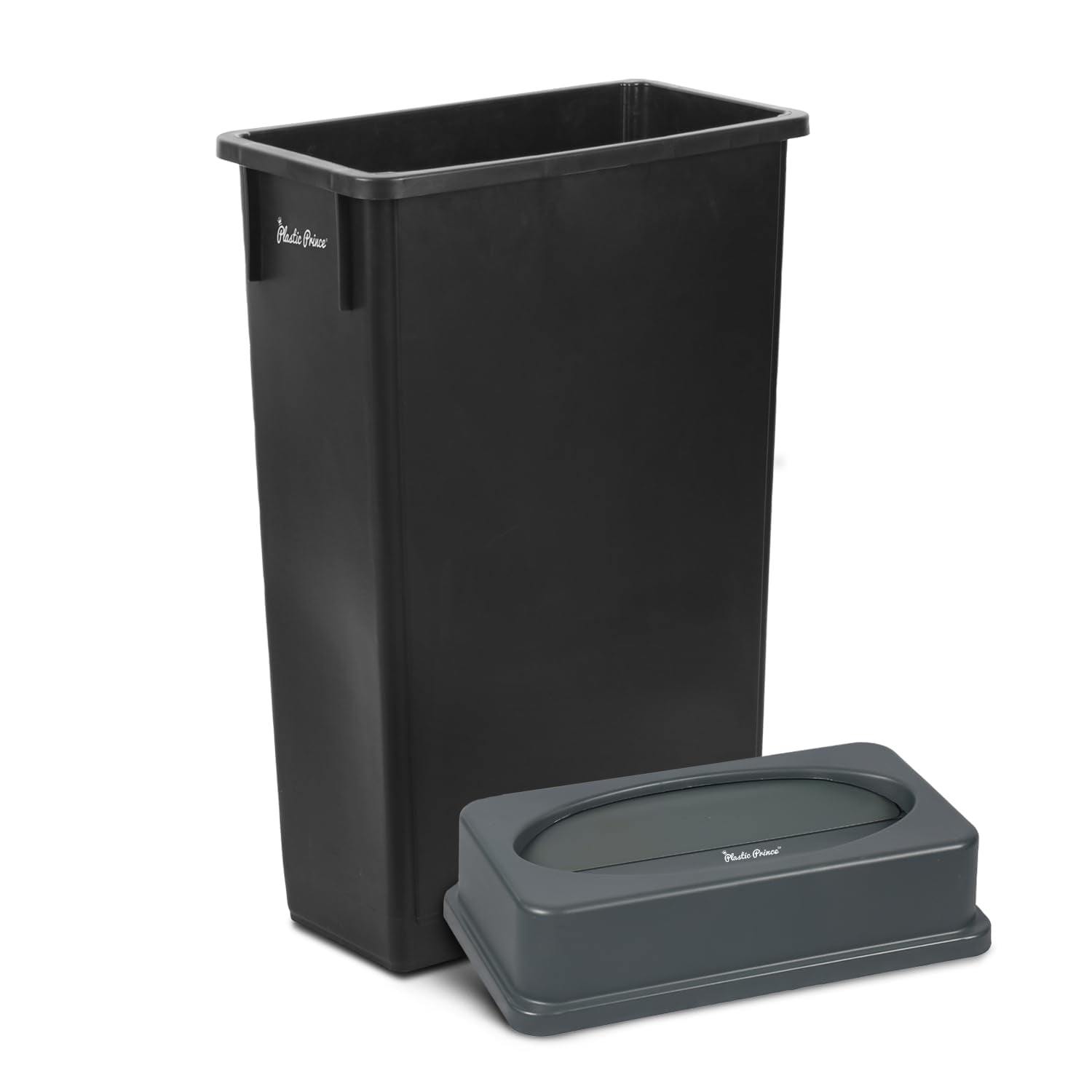23 Gallon Slim Trash Can with Swing Lid, Commercial Gray Rectangular ...