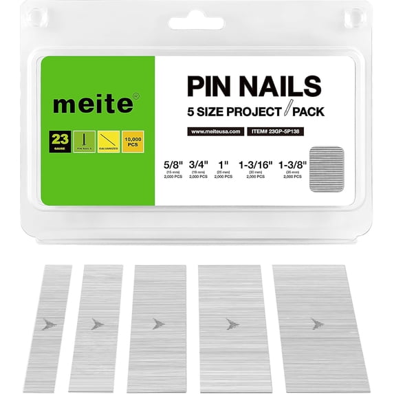 23 Gauge Pin Nails, Assorted 5 Sizes (5/8", 3/4", 1", 1-3/16", 1-3/8 ...