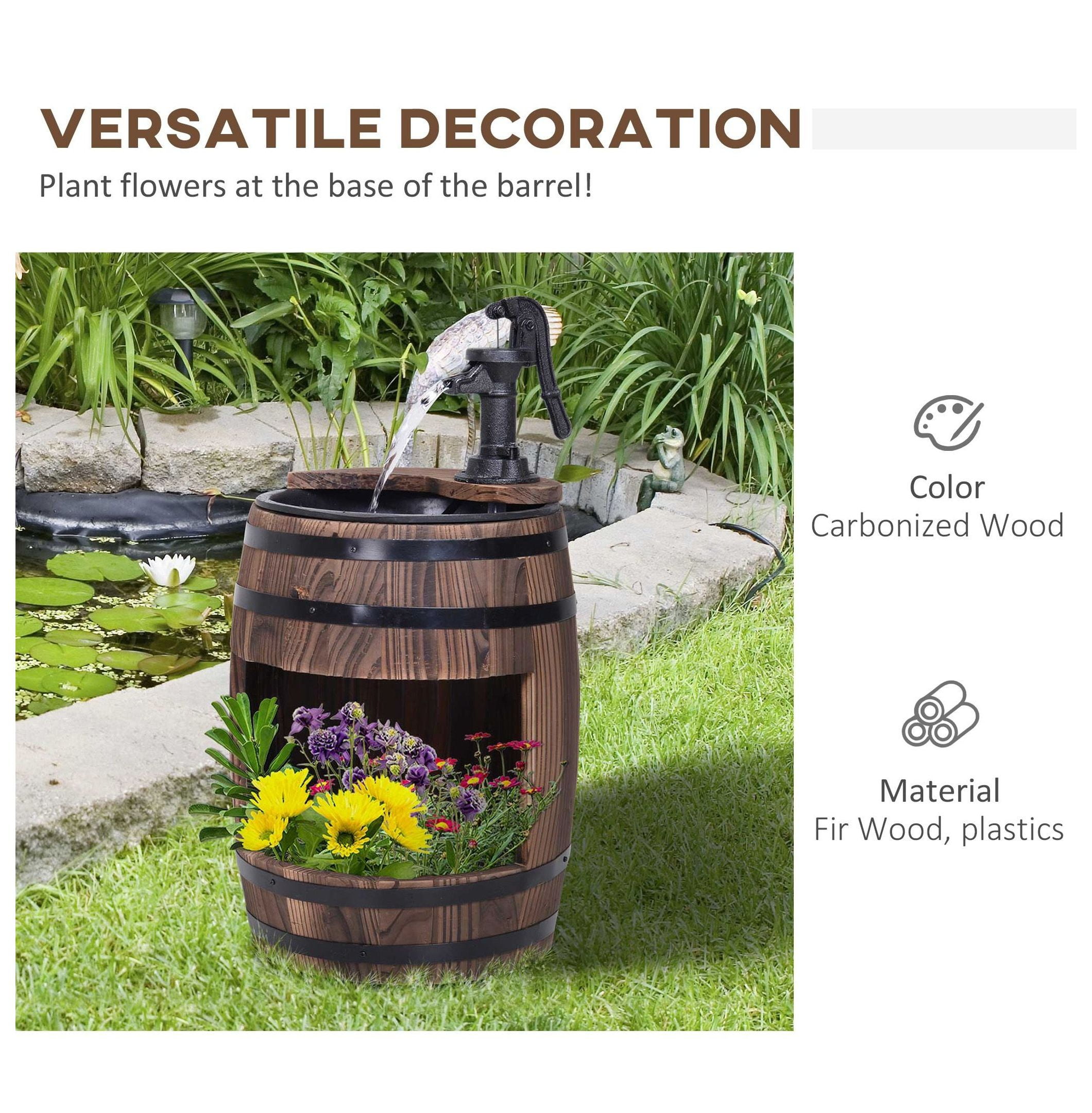 23" H Outdoor Water Fountain Wood and Plastic Rustic Pump Garden Decor ...