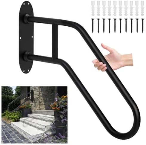 23" Heavy Duty Handrail for Outdoor, 1-4 Steps Non-Slip U-Shape Metal ...