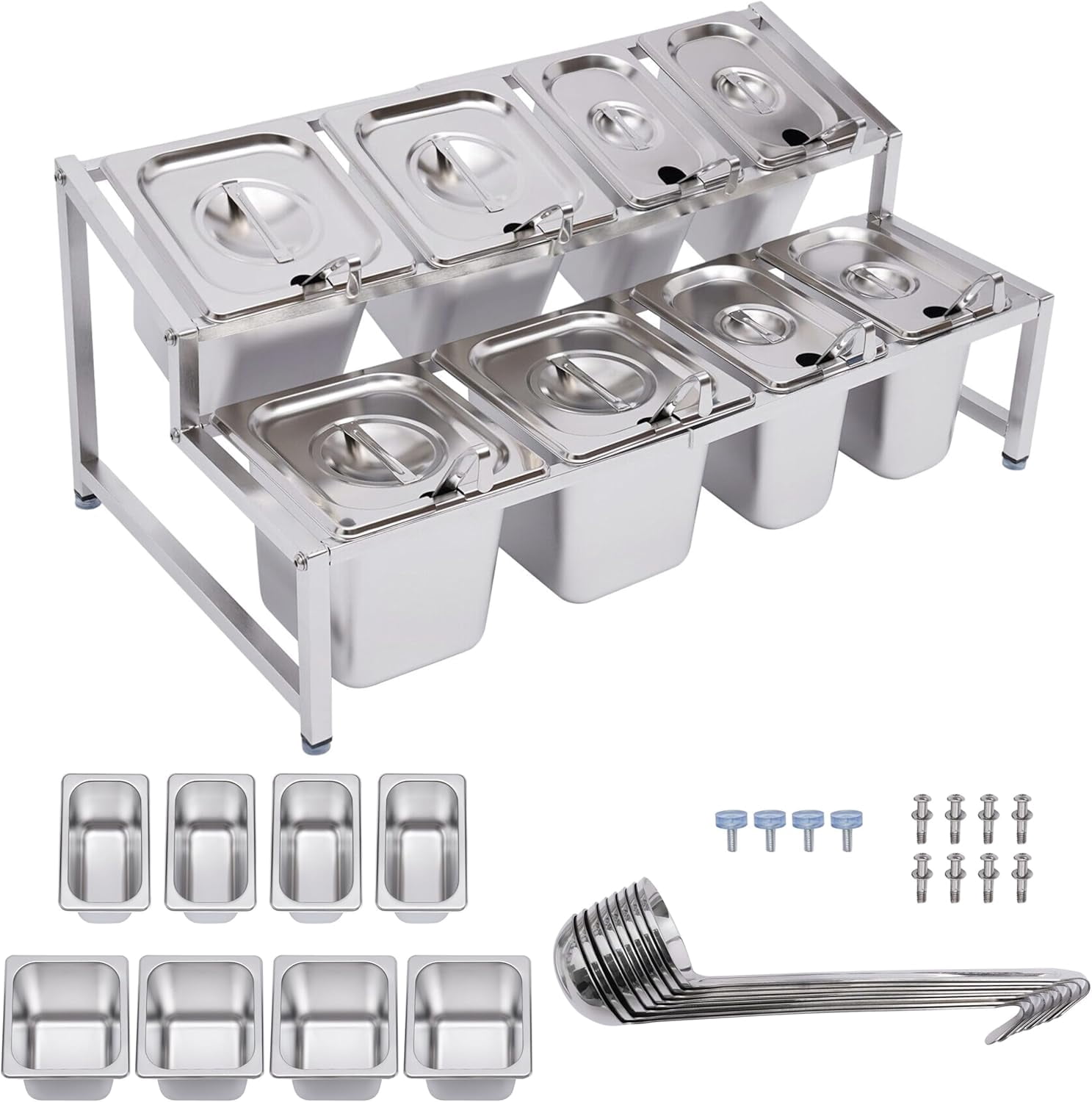 23-In Telescoping Condiment Food Prep Station Center Self with 8 Pans ...