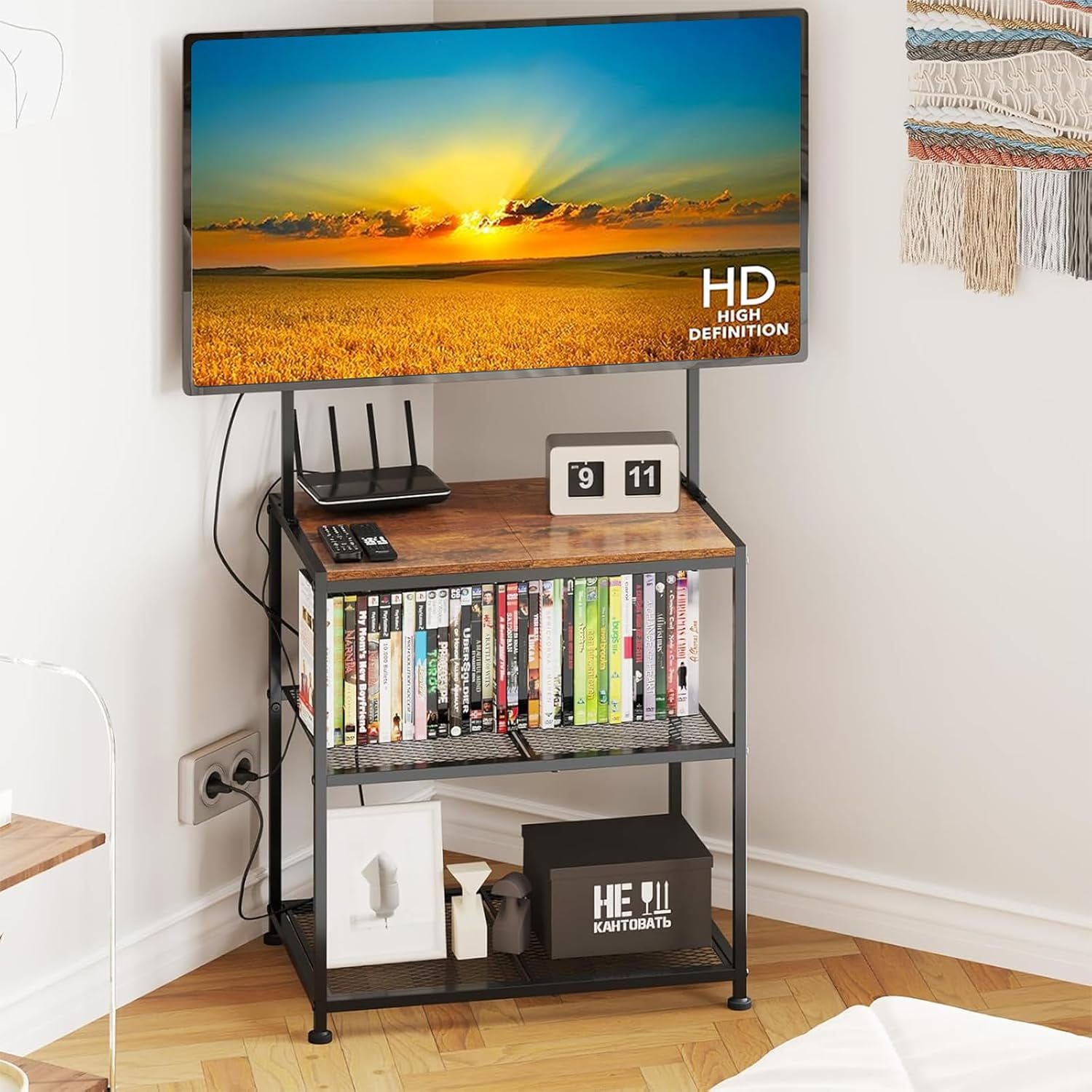 23 Inch to 50 Inch Floor Small Corner TV Stand with Storage Shelves for ...