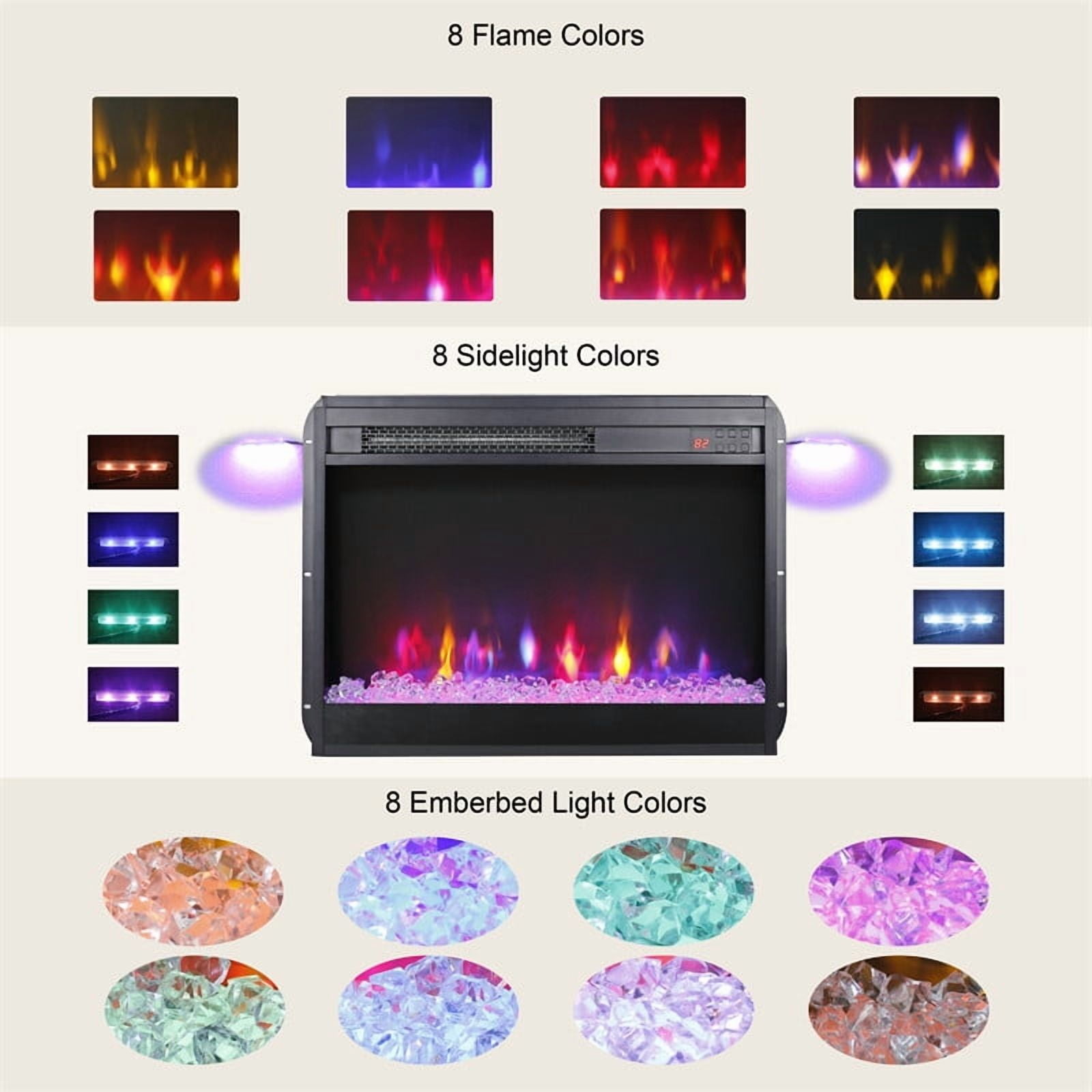 23 Inch Electric Fireplace Insert Ultra Thin Heater with Crystal ...