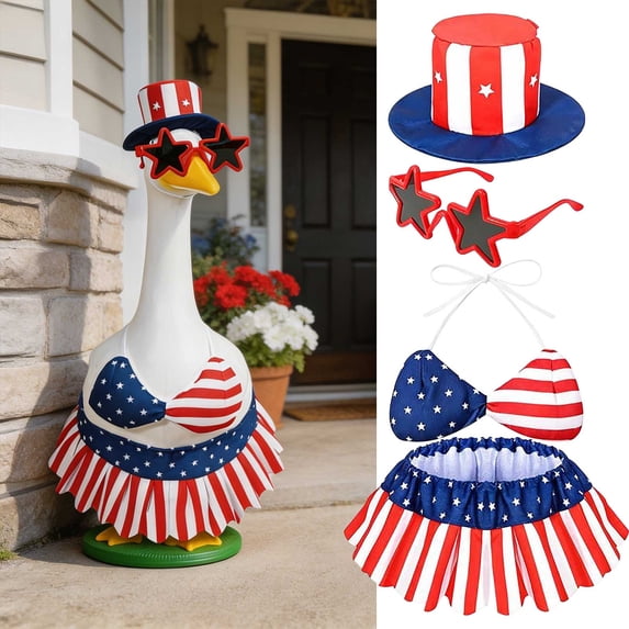 23 Inch Patriotic Goose Statue Outfit USA Flag Costume Hat Sunglasses ...
