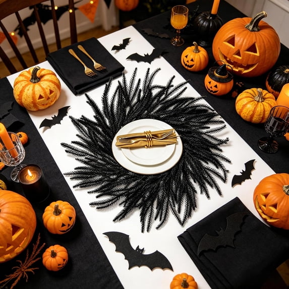 23 Inch Platter Liner Wreath, Halloween Simulated Pine Branch Table ...