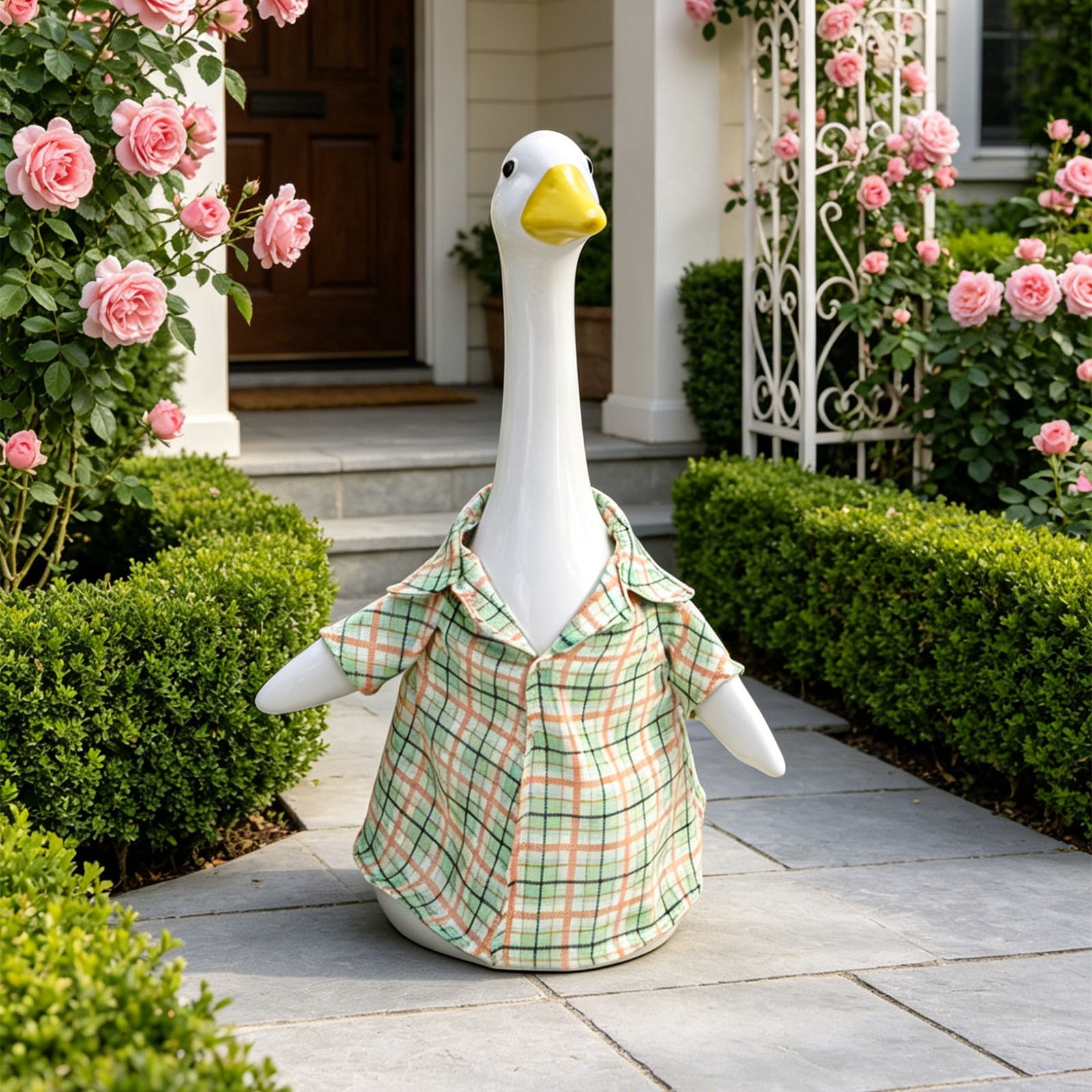 23 Inch Porch Goose Outfit Summer Plaid Dress For Standing Goose Statue ...