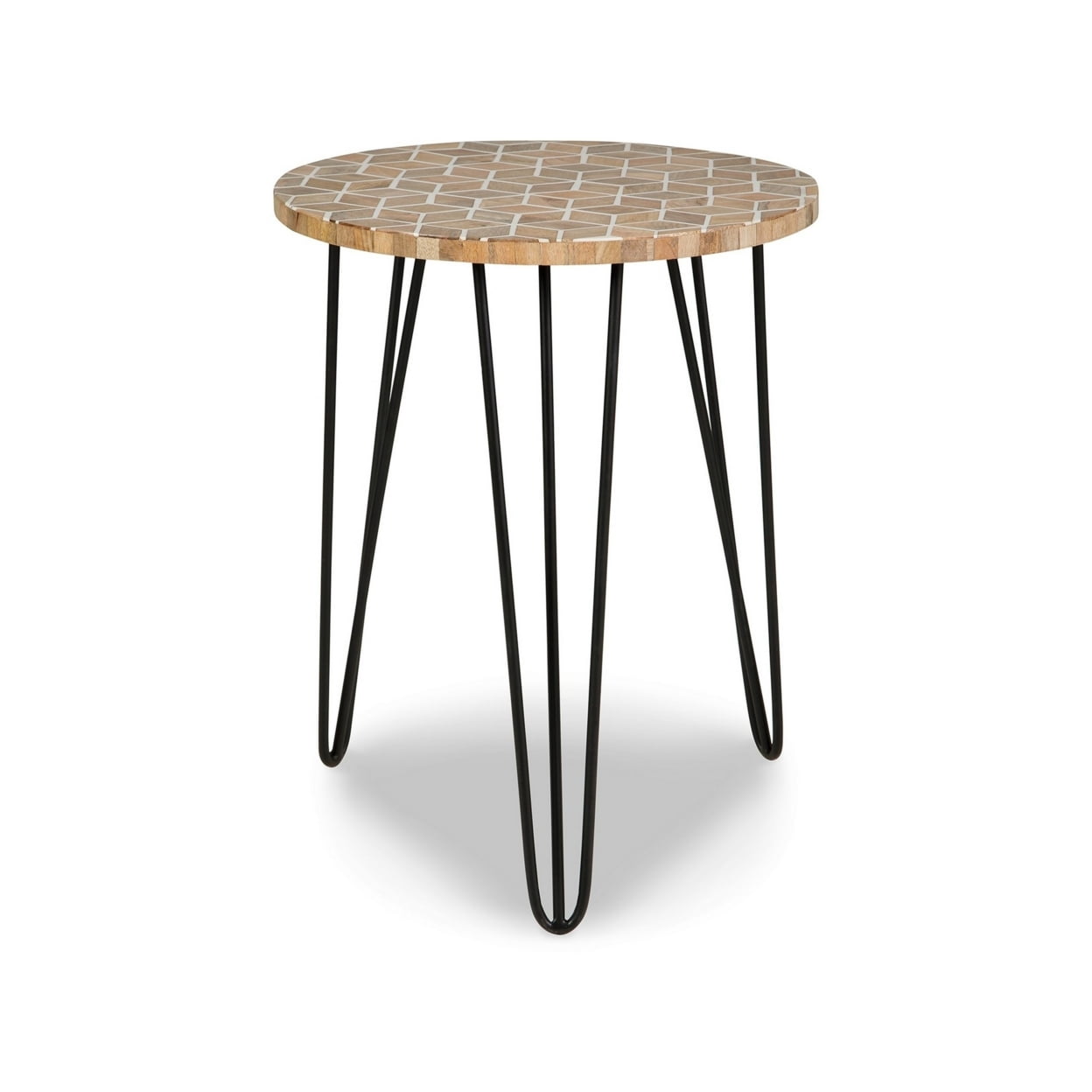 23 Inch Round Accent Table, Brown Wood Surface, Black Hairpin Metal ...
