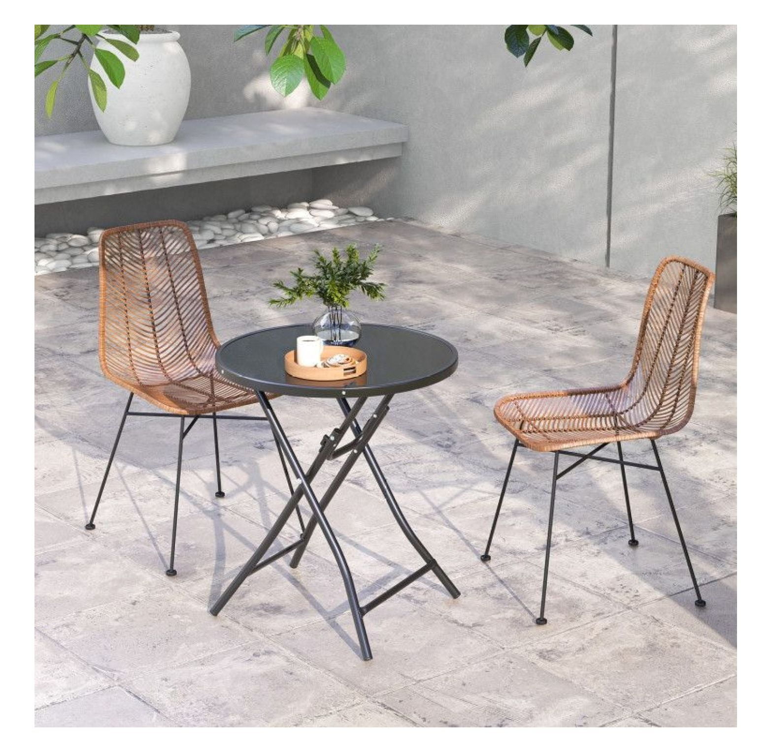 23 Inch Round Bistro Table with Tempered Glass - Folding Metal Outdoor ...